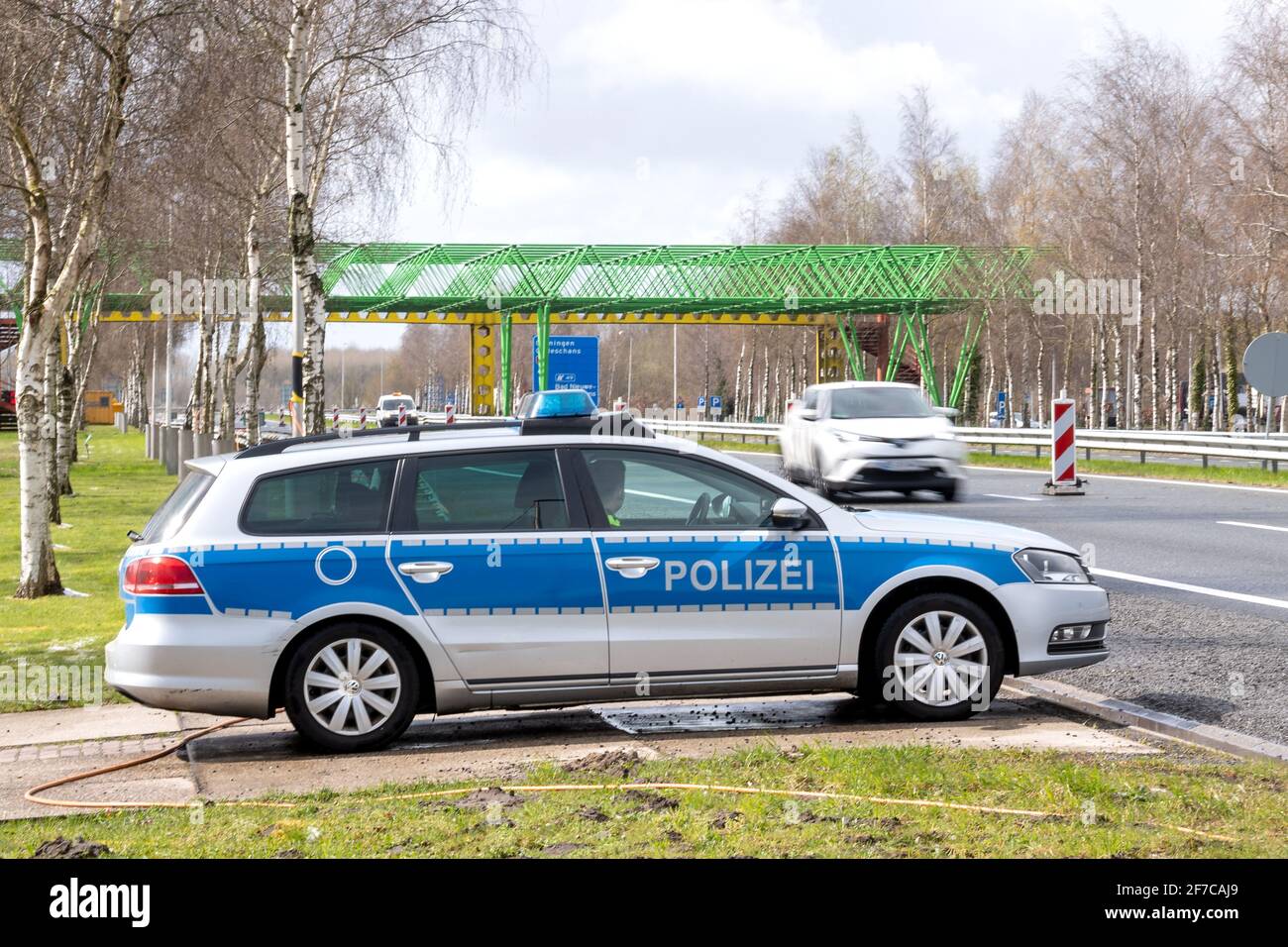 Leer, Germany. 06th Apr, 2021. A police patrol vehicle is parked at the ...