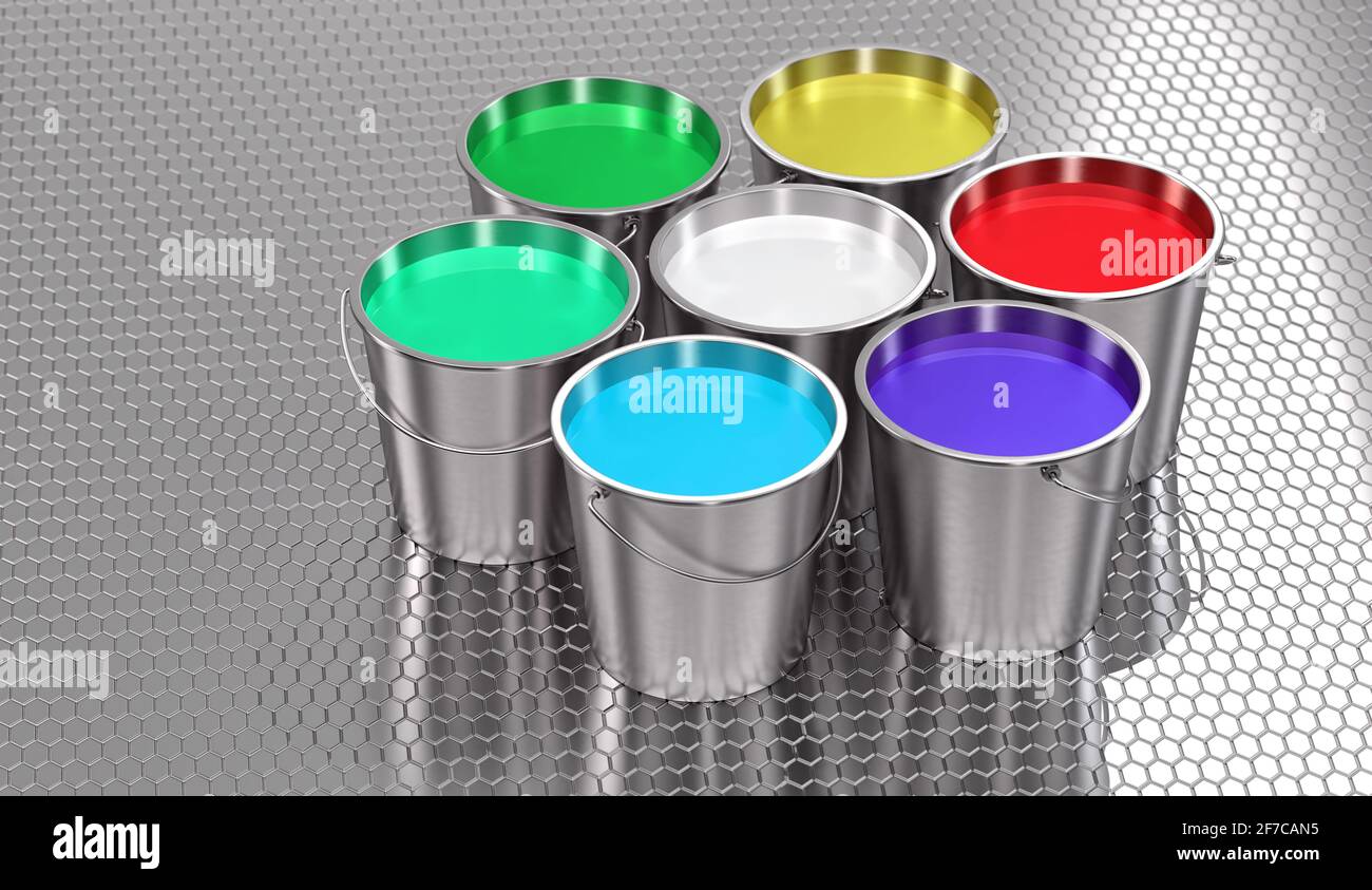 Paint buckets - color wheel - 3D Rendering Stock Photo - Alamy