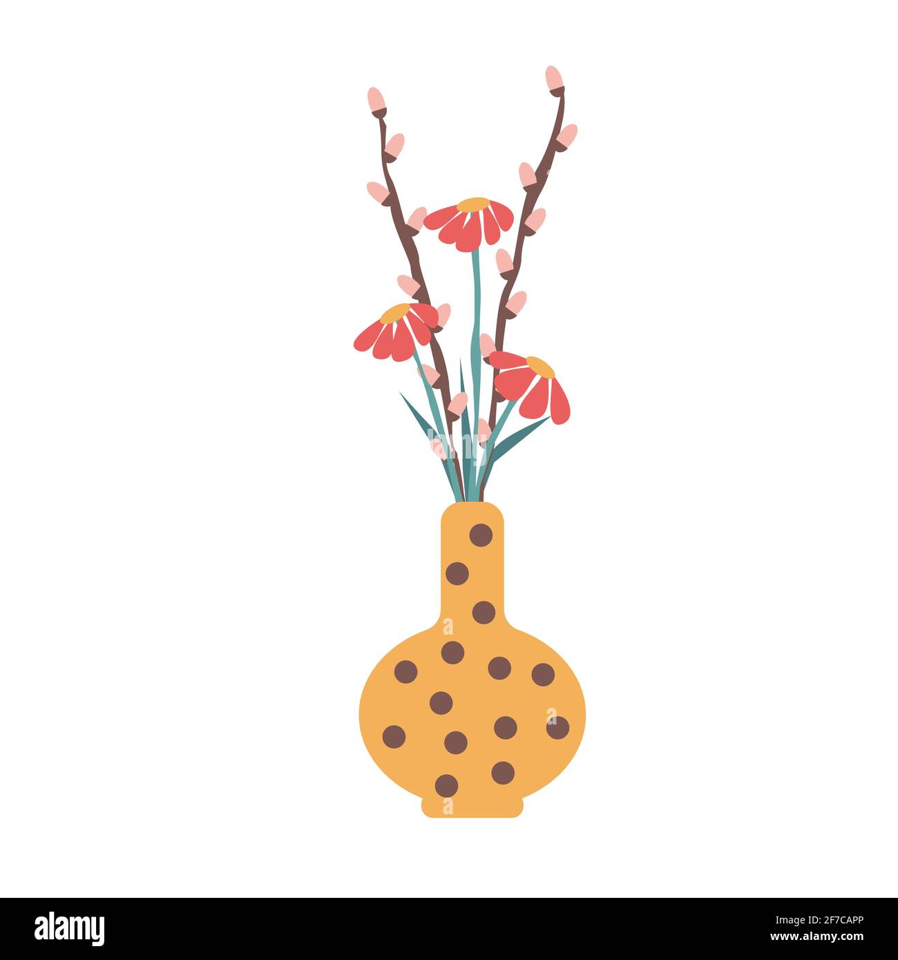 Cute flowers in yellow vase on white background vector illustration ...