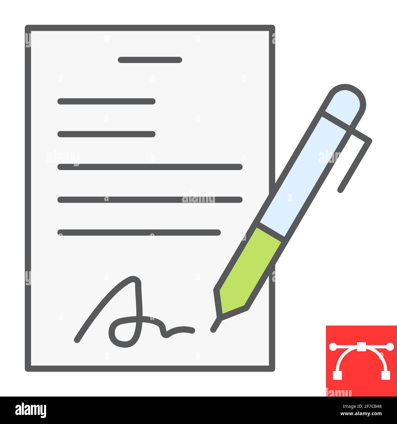 Contract color line icon, document with pen and form, signature vector ...