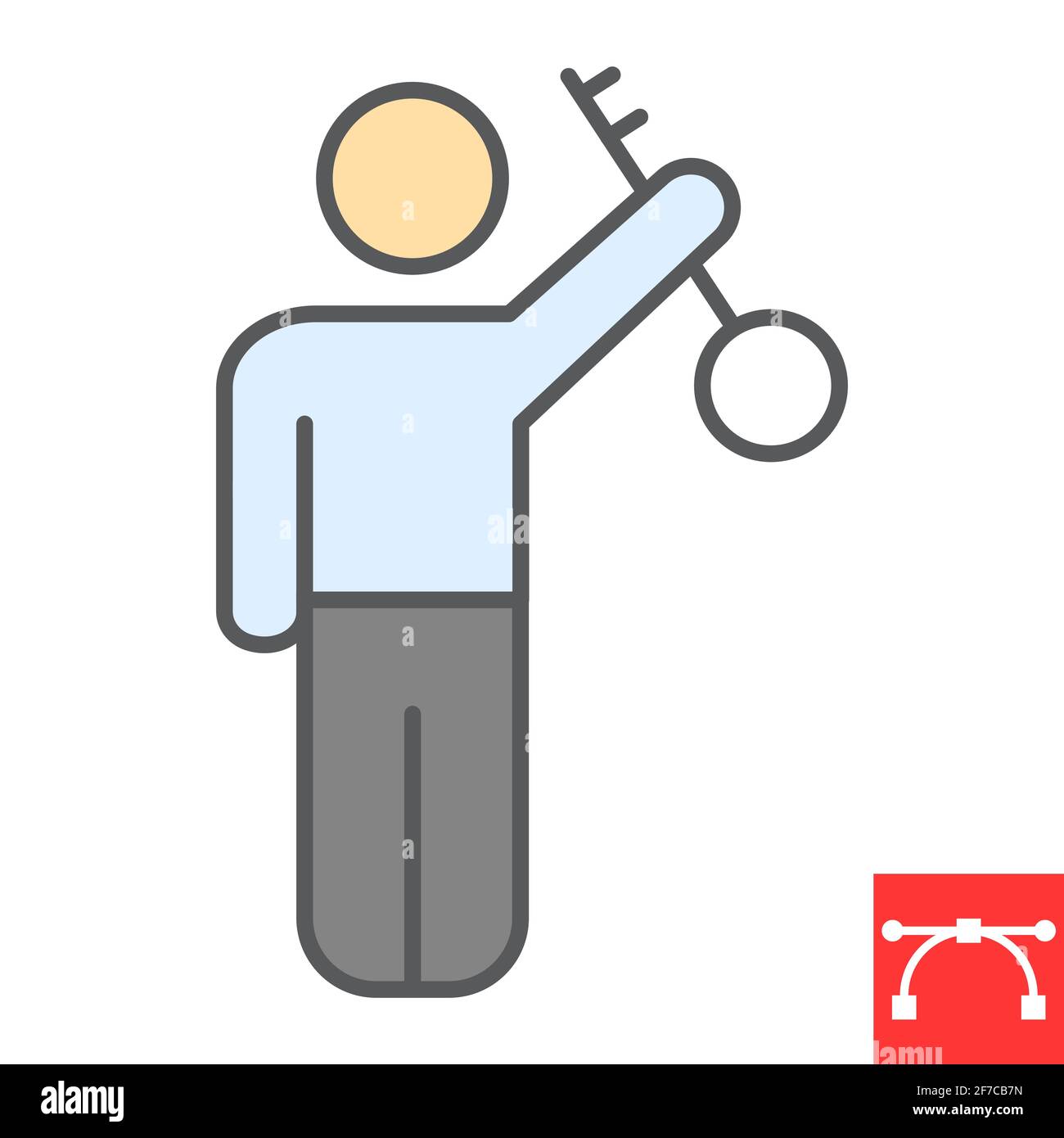 Key employee color line icon, man holding key and management, key ...