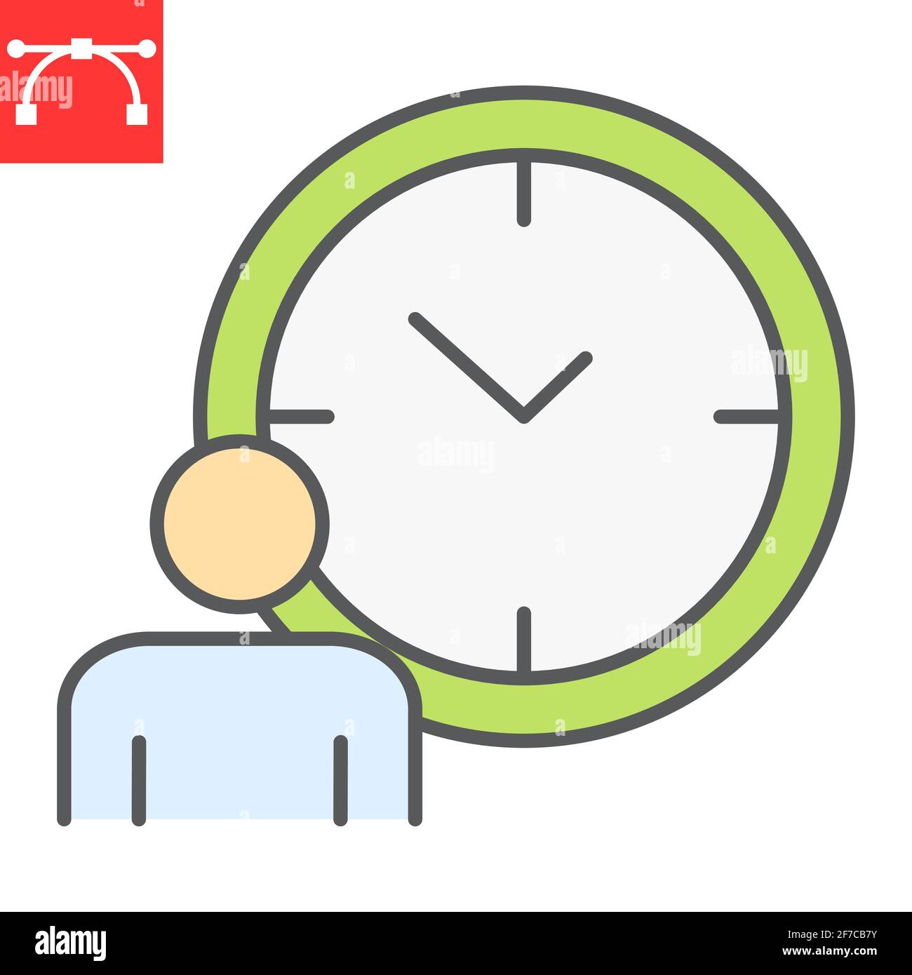 Time managment color line icon, person with clock and deadline, working ...