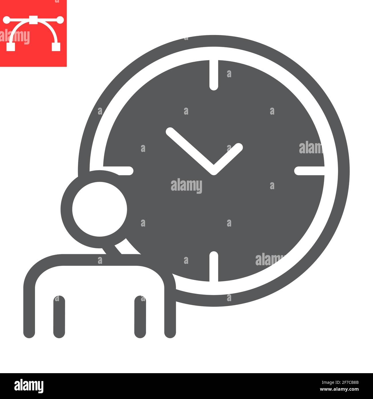 Time managment glyph icon, person with clock and deadline, working ...