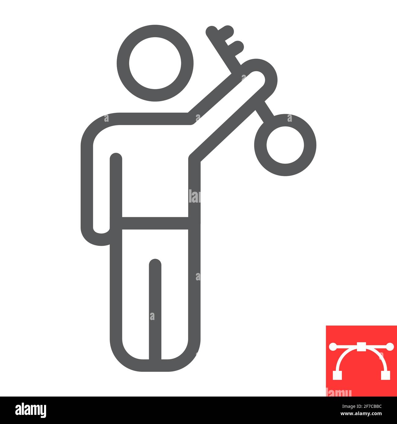 Key employee line icon, man holding key and management, key person ...