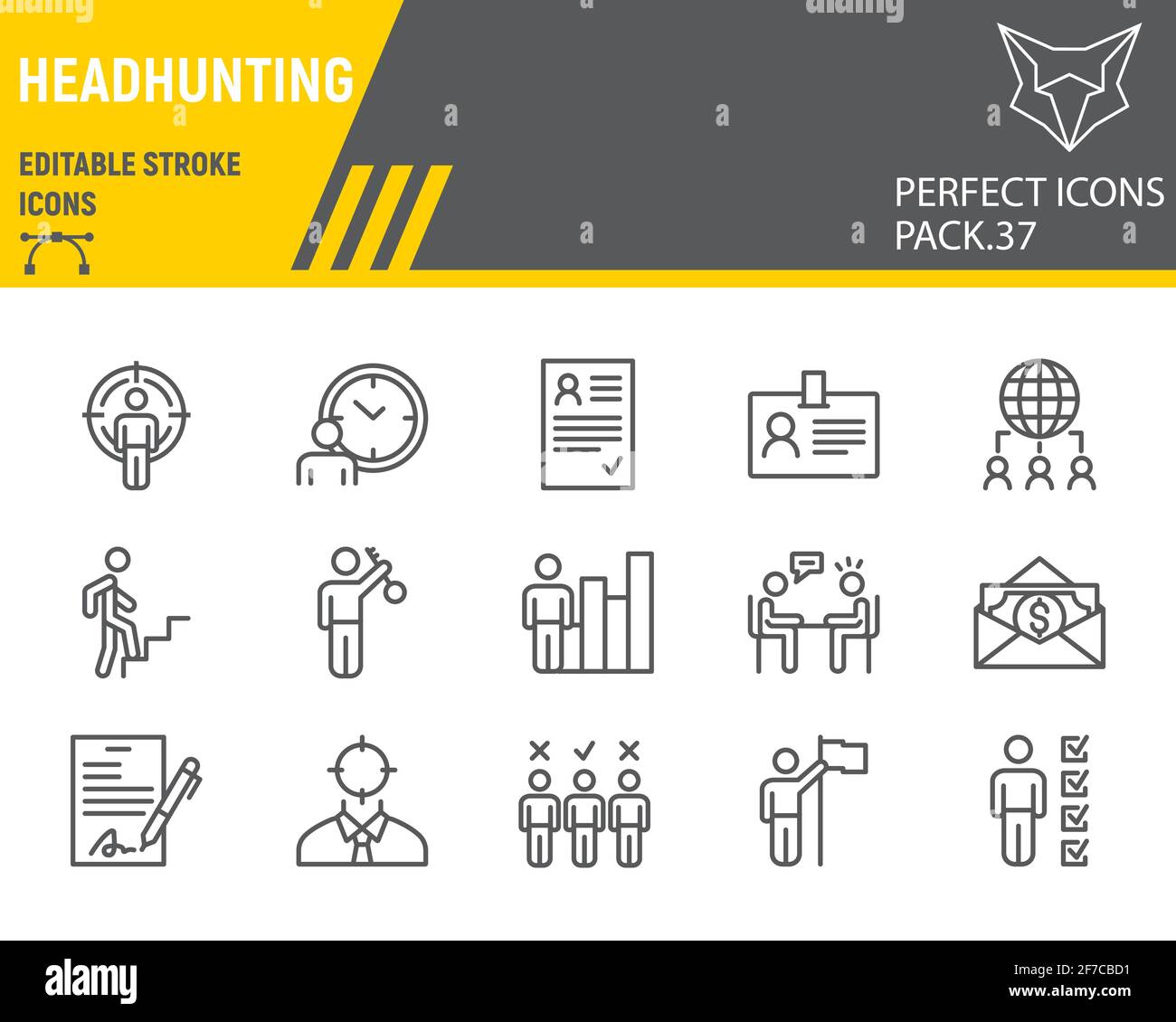 Headhunting line icon set, head hunting collection, vector graphics ...