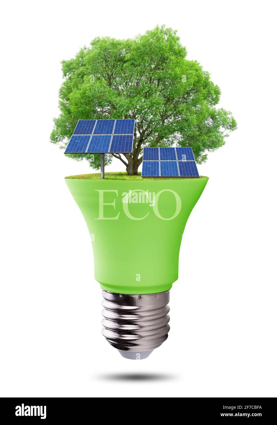 Eco LED light bulb with solar panels isolated on white background ...