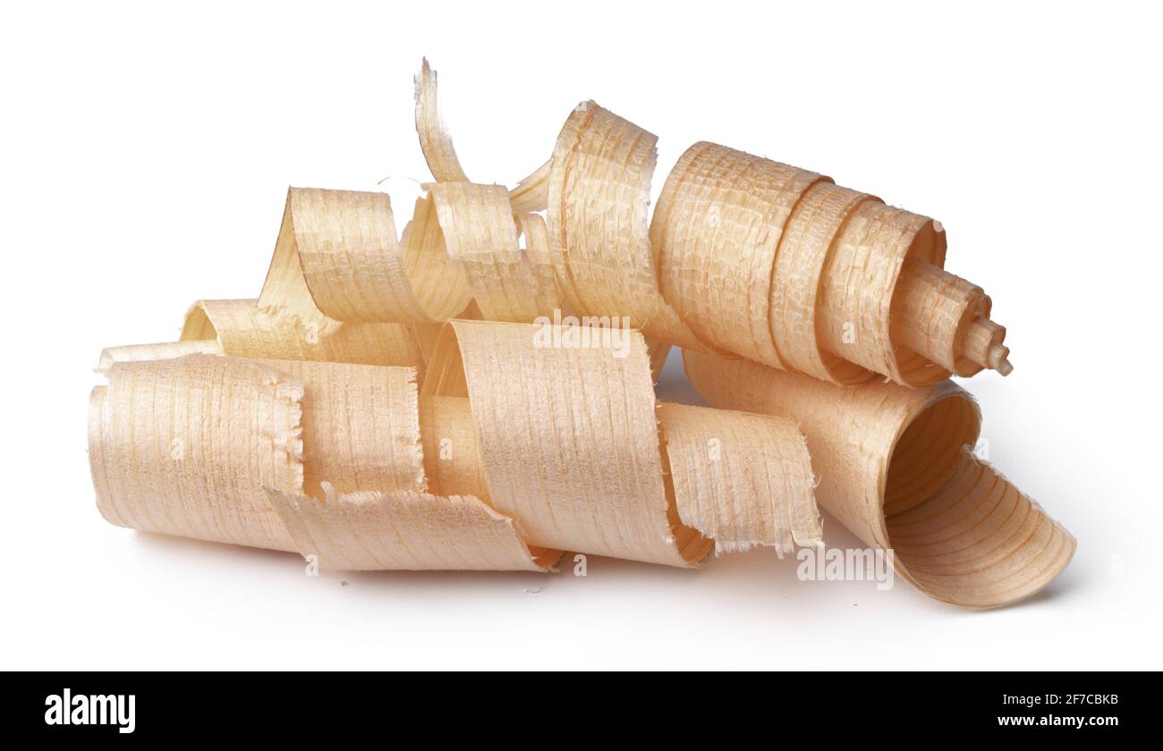 Wood shavings isolated on white background Stock Photo - Alamy