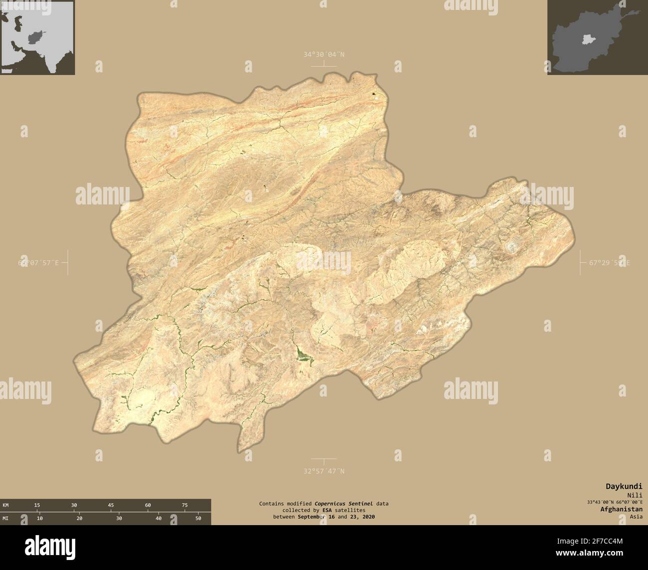 Daykundi, province of Afghanistan. Sentinel-2 satellite imagery. Shape ...