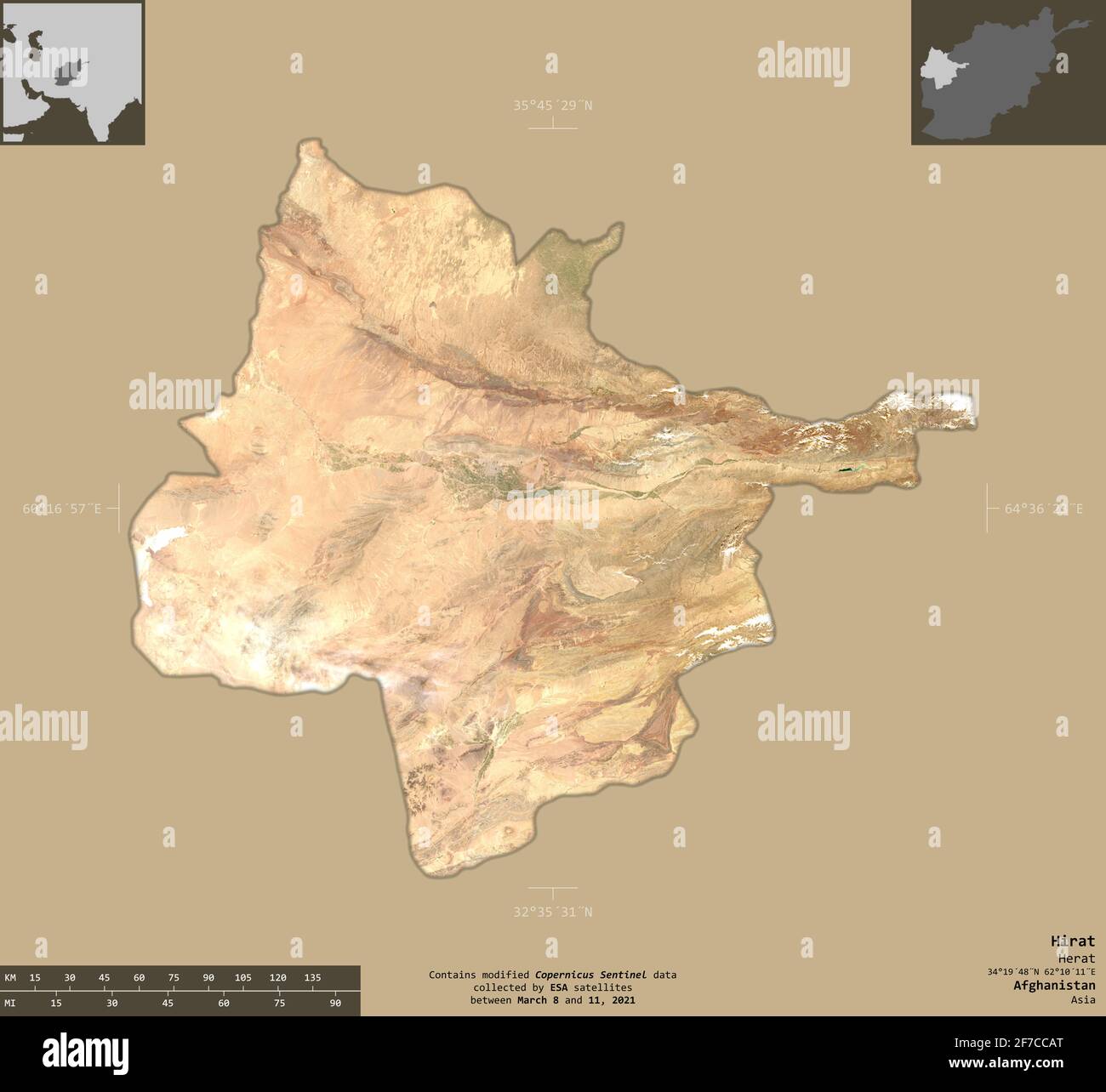 Hirat, province of Afghanistan. Sentinel-2 satellite imagery. Shape ...