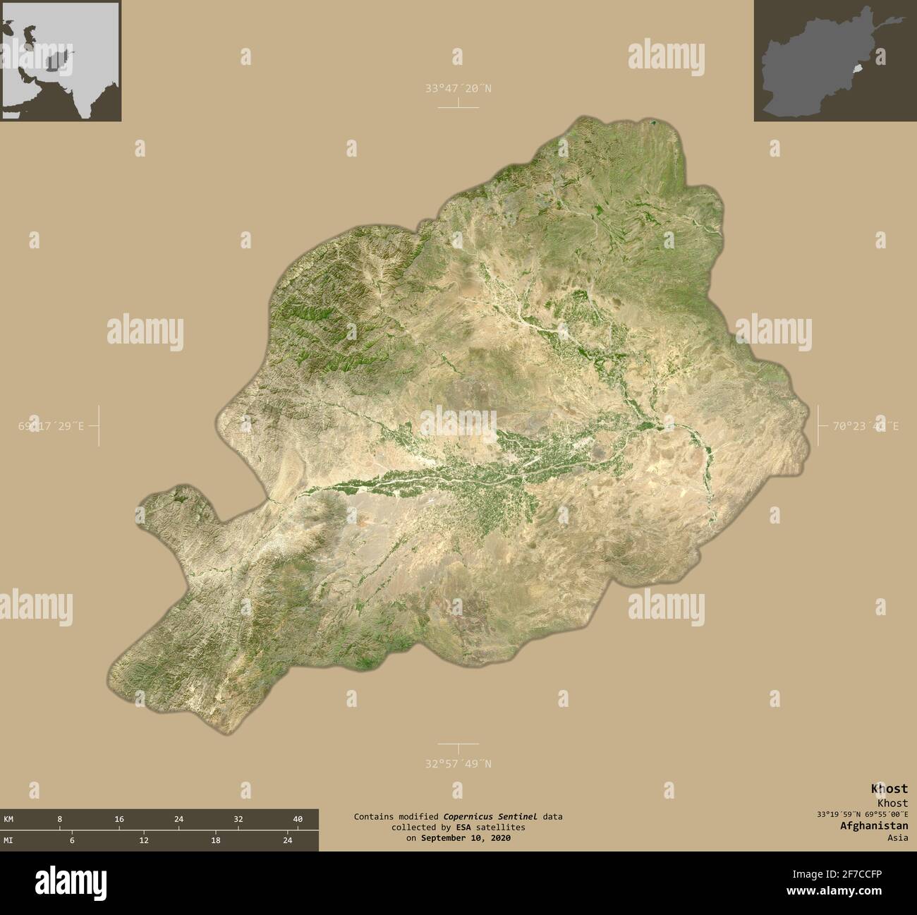 Khost, province of Afghanistan. Sentinel-2 satellite imagery. Shape ...