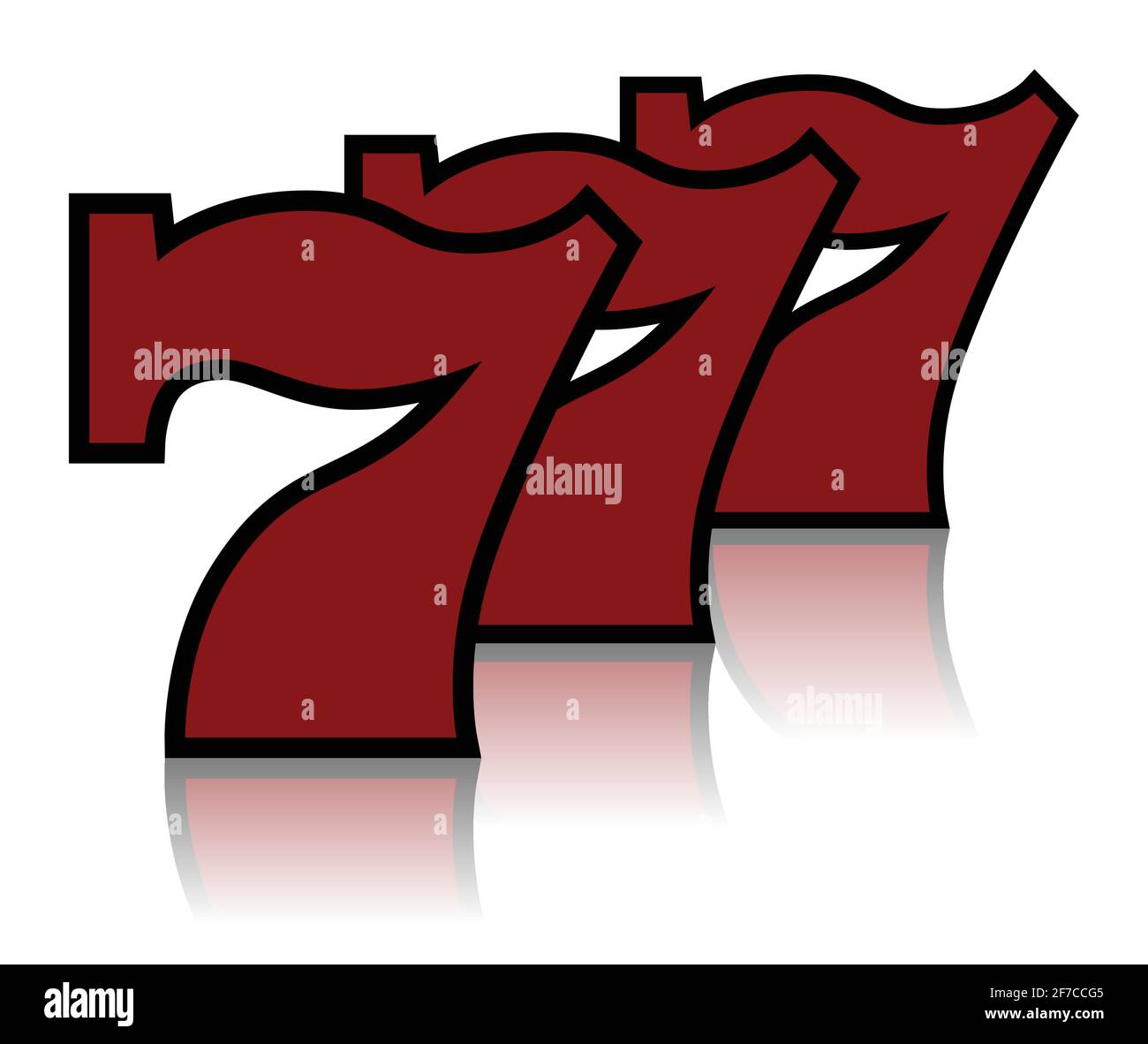 Triple Lucky Sevens with black contour on light mirror surface - color ...