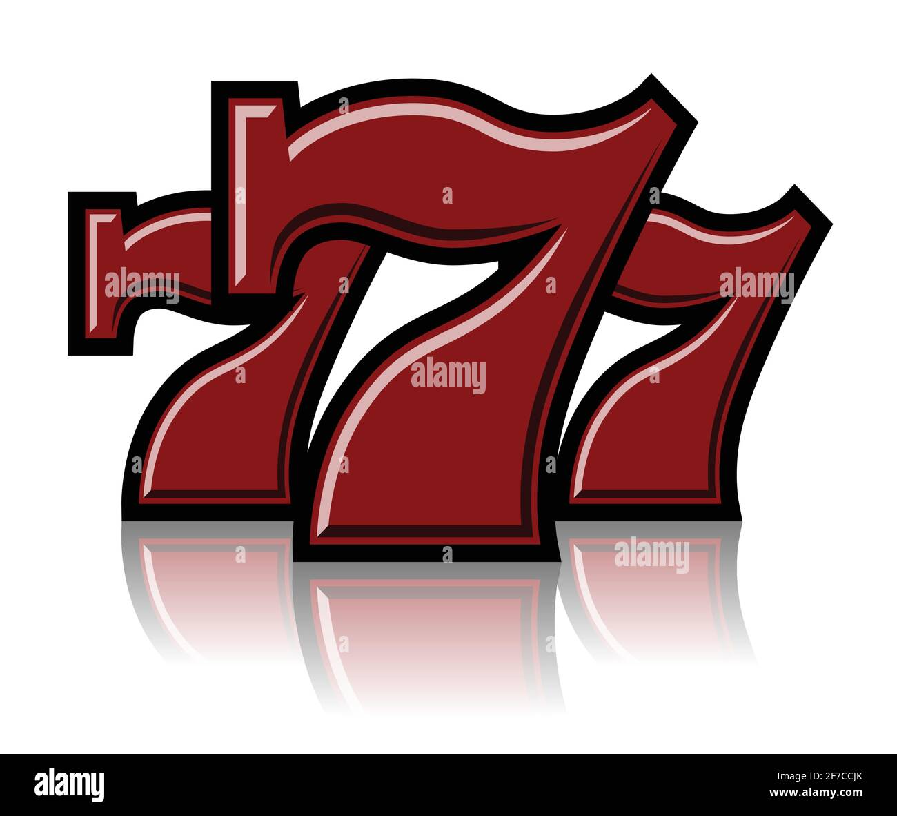 Triple Lucky Sevens with black contour on light mirror surface - color ...