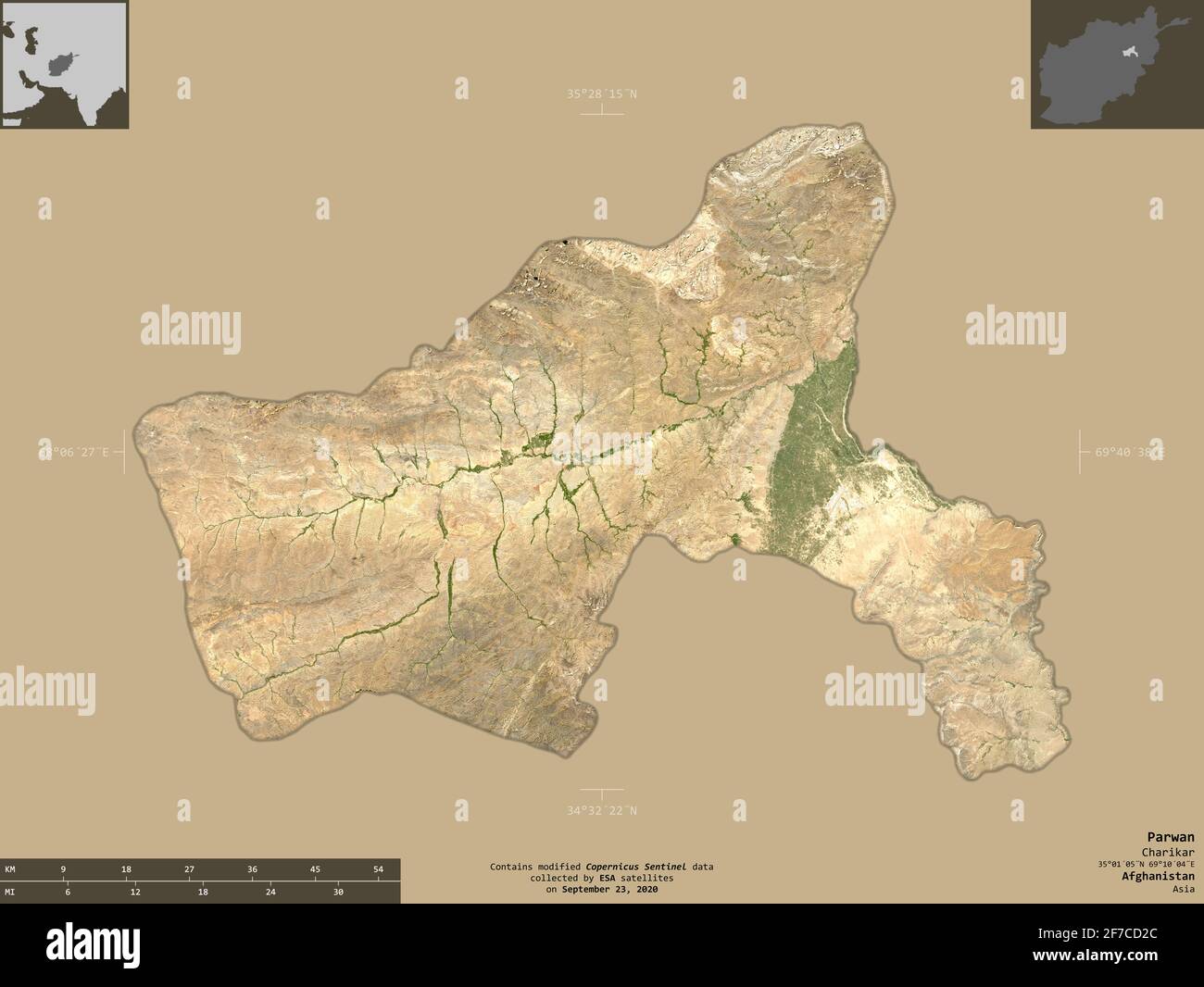 Parwan, province of Afghanistan. Sentinel-2 satellite imagery. Shape ...