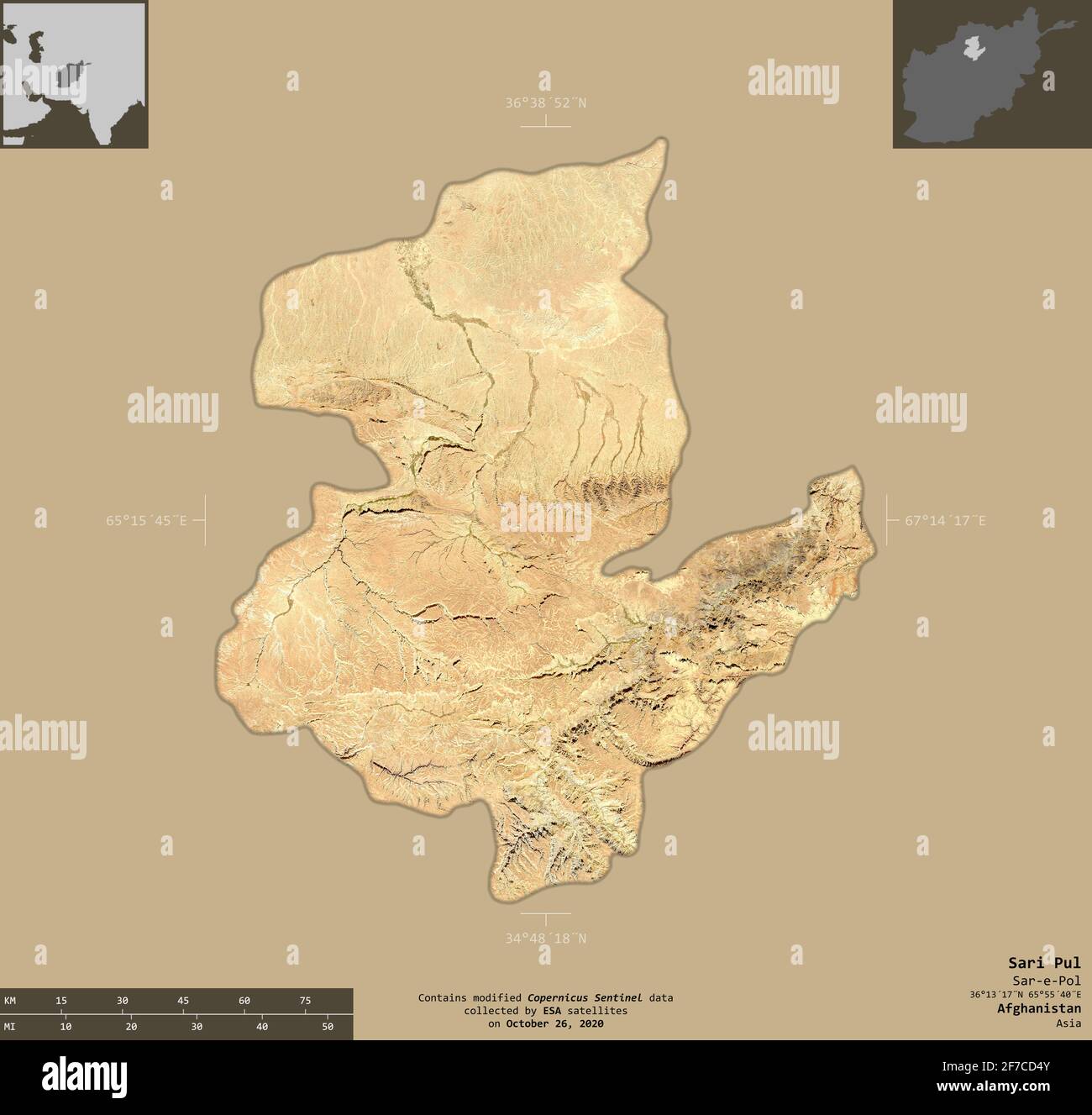 Sari Pul, province of Afghanistan. Sentinel-2 satellite imagery. Shape ...