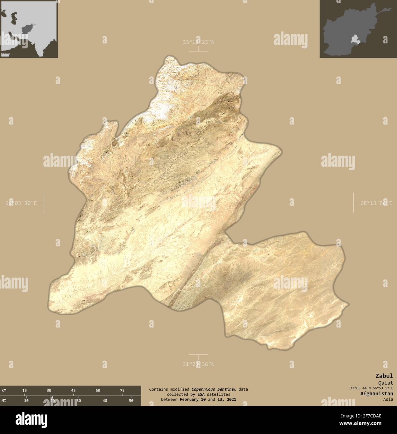 Zabul, province of Afghanistan. Sentinel-2 satellite imagery. Shape ...