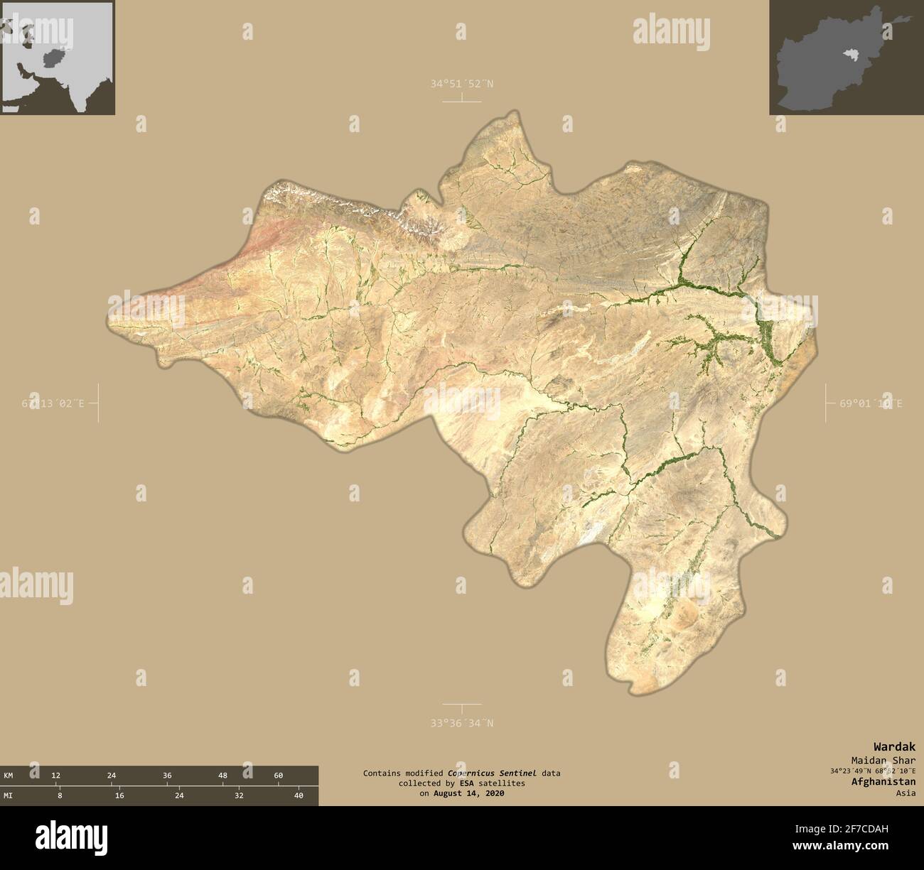 Wardak, province of Afghanistan. Sentinel-2 satellite imagery. Shape ...
