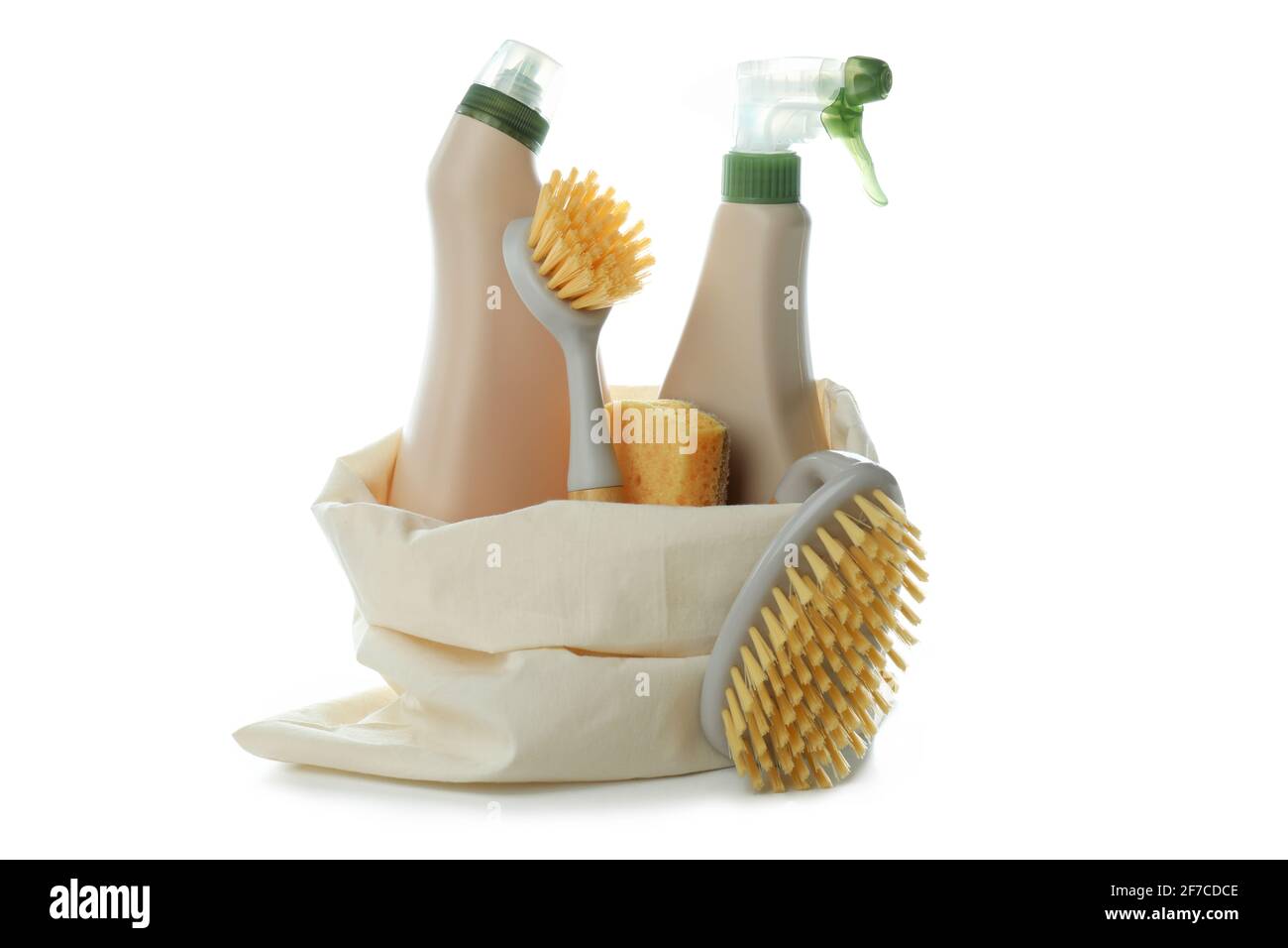 Bag with eco friendly cleaning tools isolated on white background Stock ...