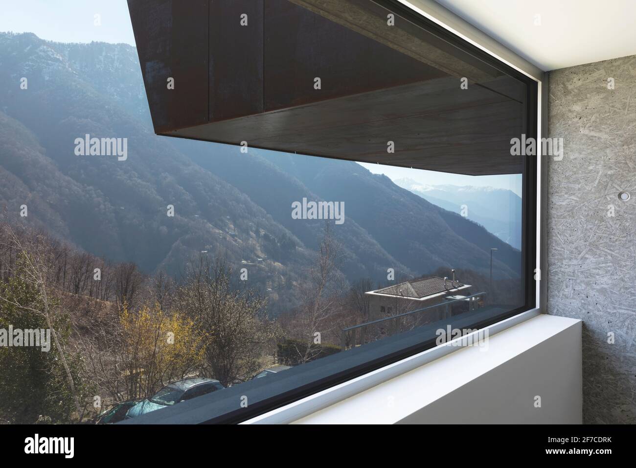 Very large window detail with a view of the panorama of the Swiss ...
