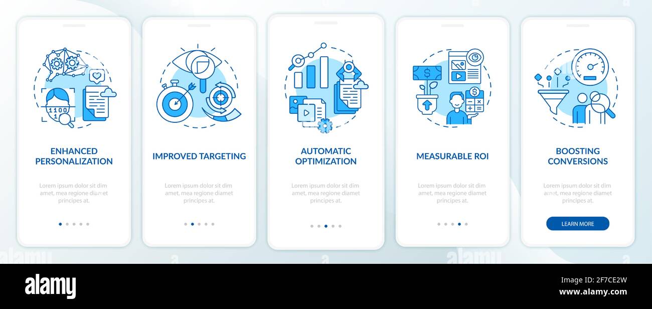 Smart content benefits blue onboarding mobile app page screen with concepts Stock Vector Image ...