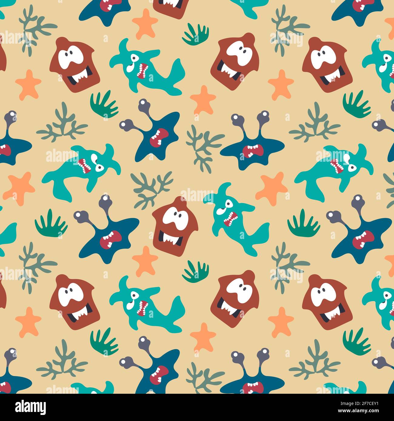 Seamless pattern with cute color monsters Stock Vector Image & Art - Alamy