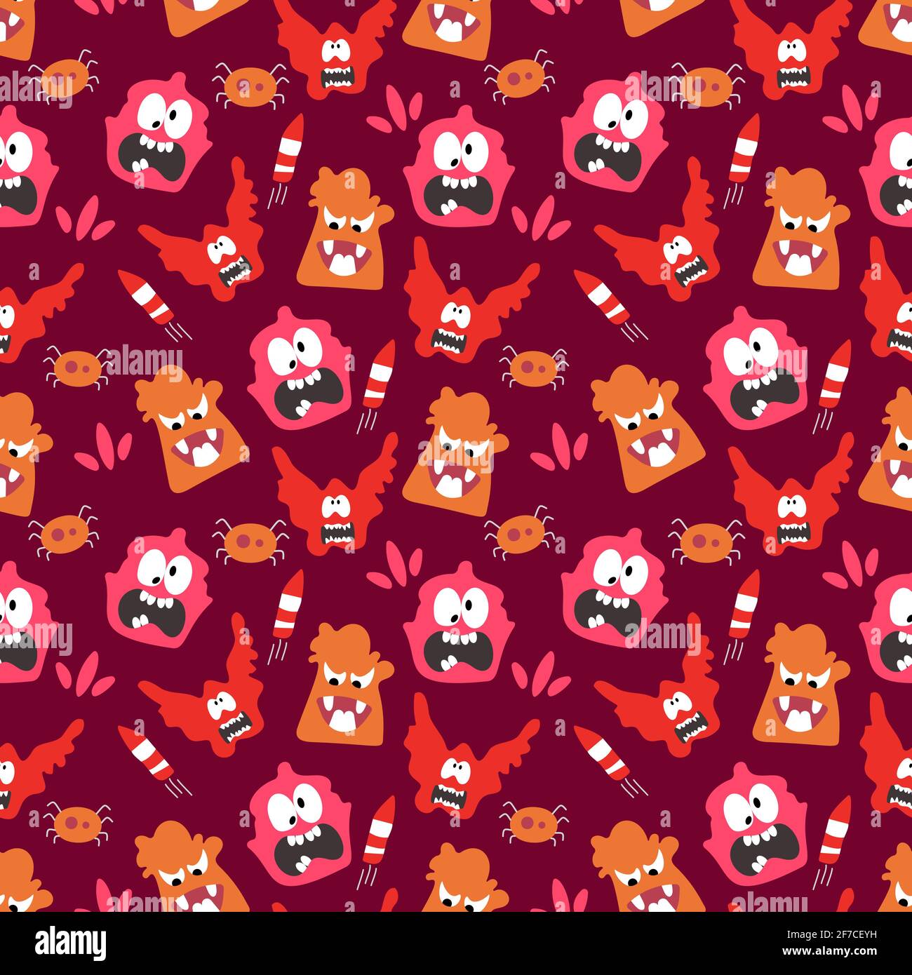 Seamless pattern with cute color monsters Stock Vector Image & Art - Alamy