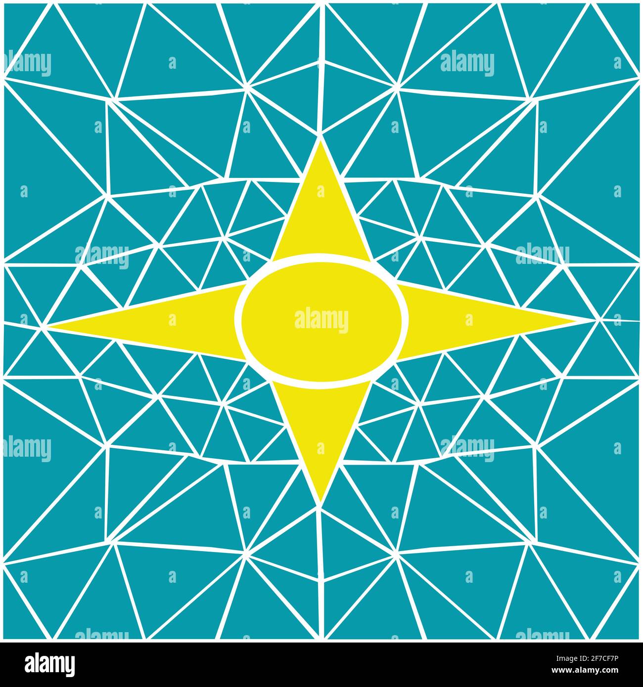 Abstract mosaic sign on blue mosaic background. Star or sun. Vector ...