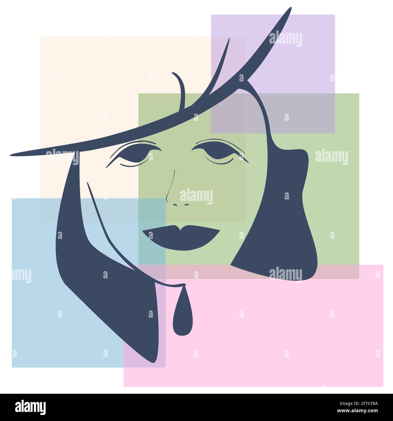 Woman face on colorful transparent rectangle background. Surreal ...