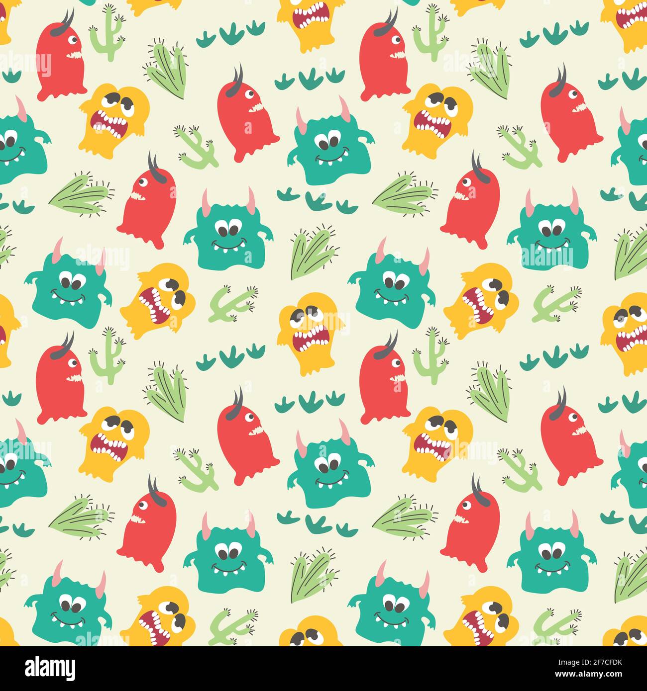 Seamless pattern with cute color monsters Stock Vector Image & Art - Alamy