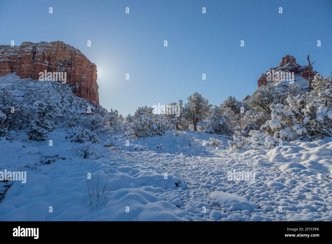 Snow Covered Winter Sunrise Landscape Sedona Arizona Stock Photo - Alamy