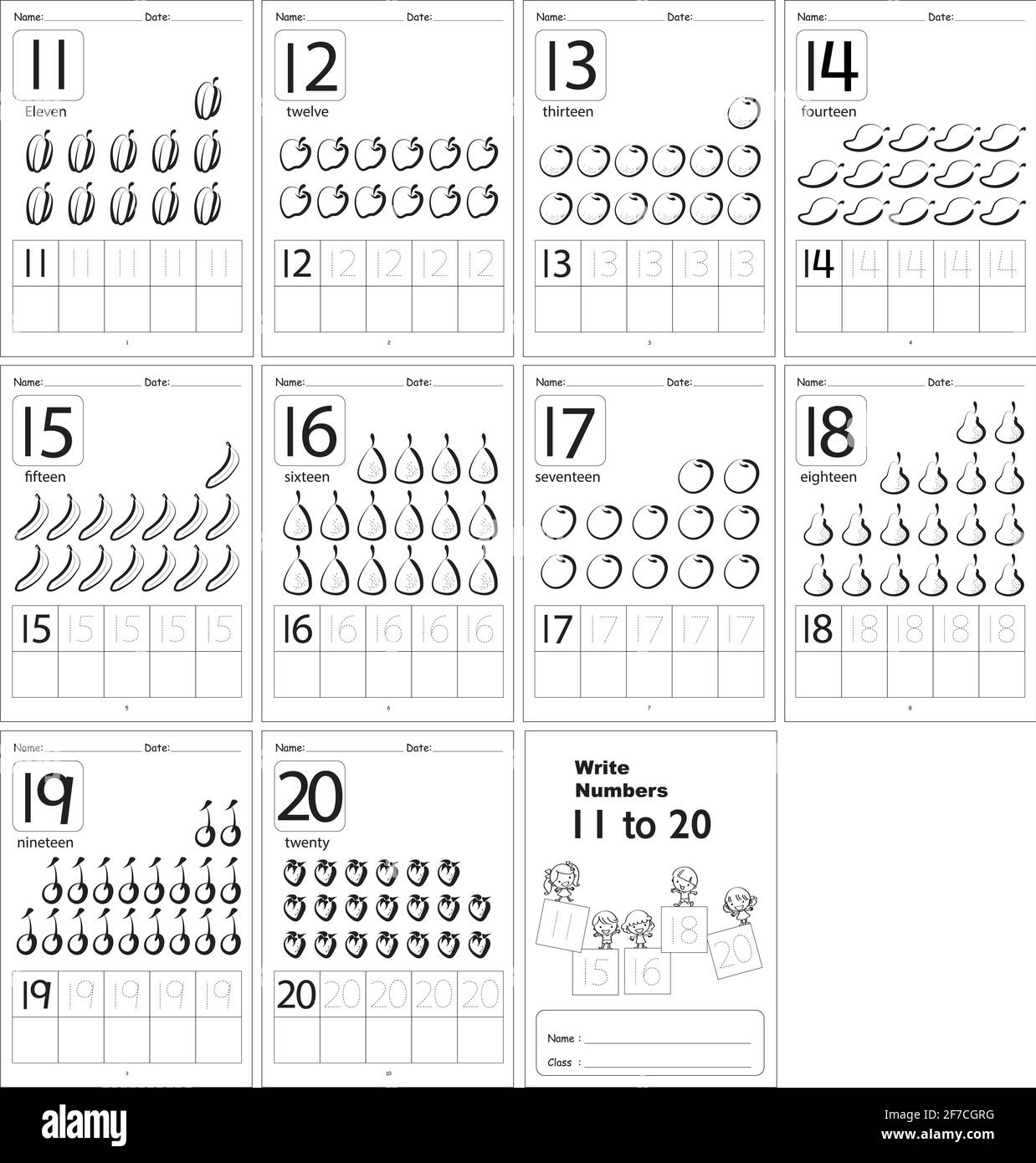 numbers 11 to 20 numbers writing book Stock Photo - Alamy