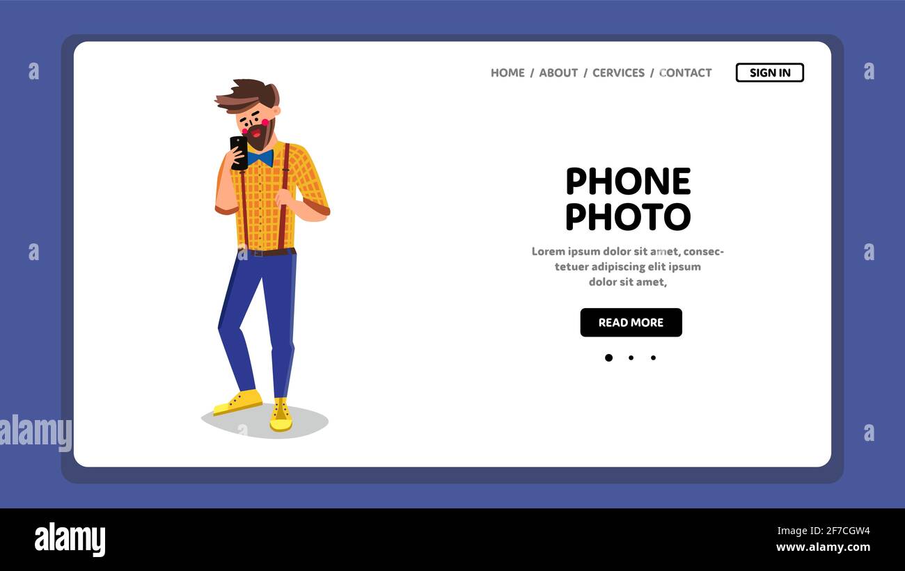 Phone Photo Man Watch On Smartphone Screen Vector Stock Vector Image ...