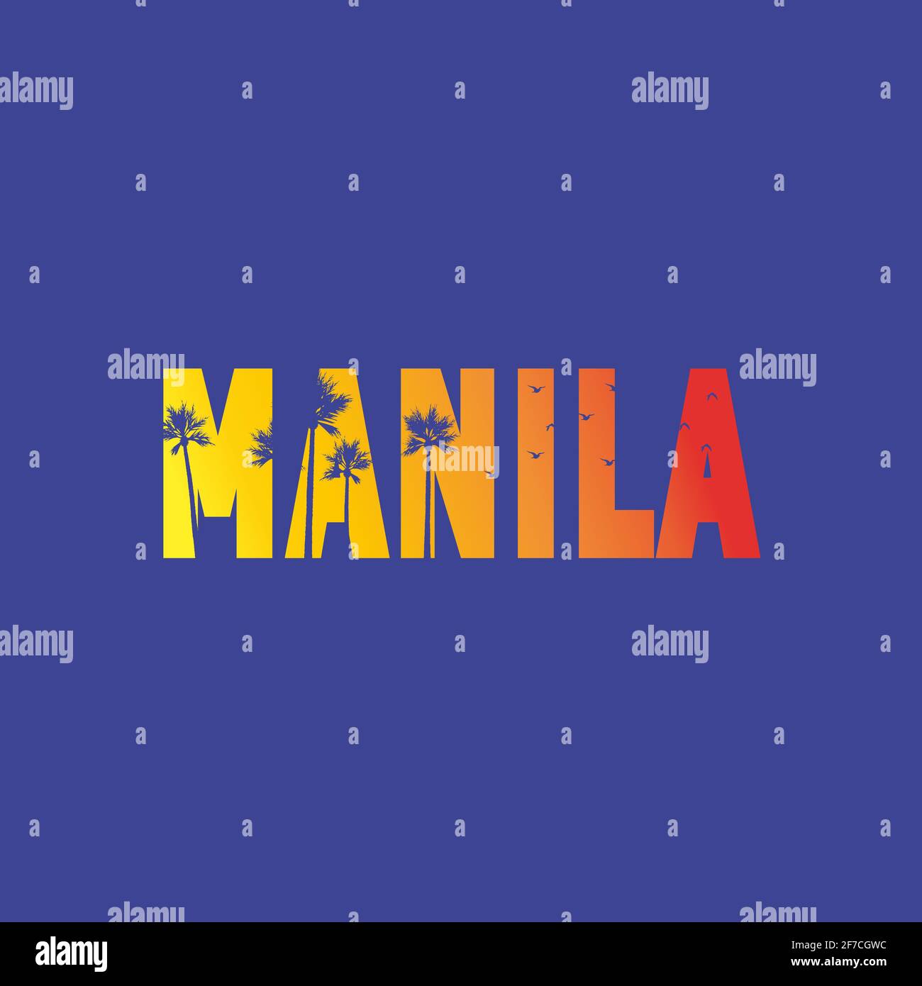Vector graphic of lettering Manila with color isolated on background ...
