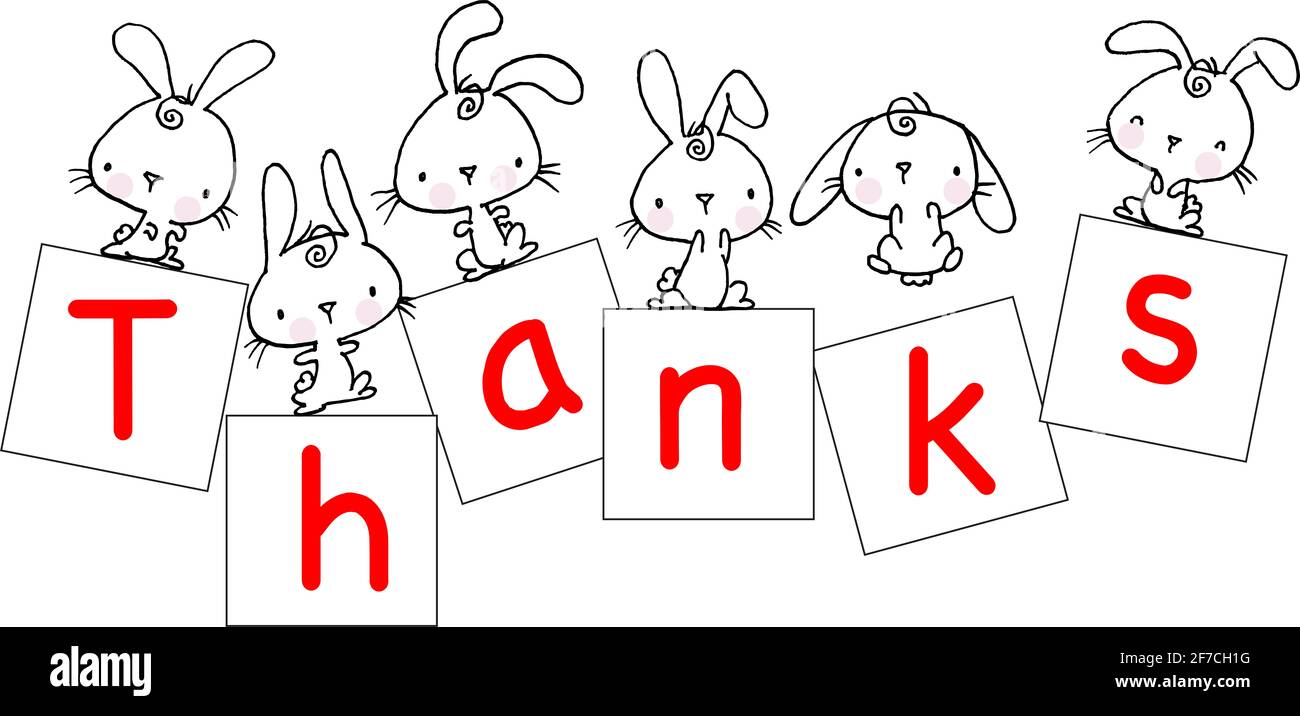 rabbit with cards thanks Stock Photo - Alamy