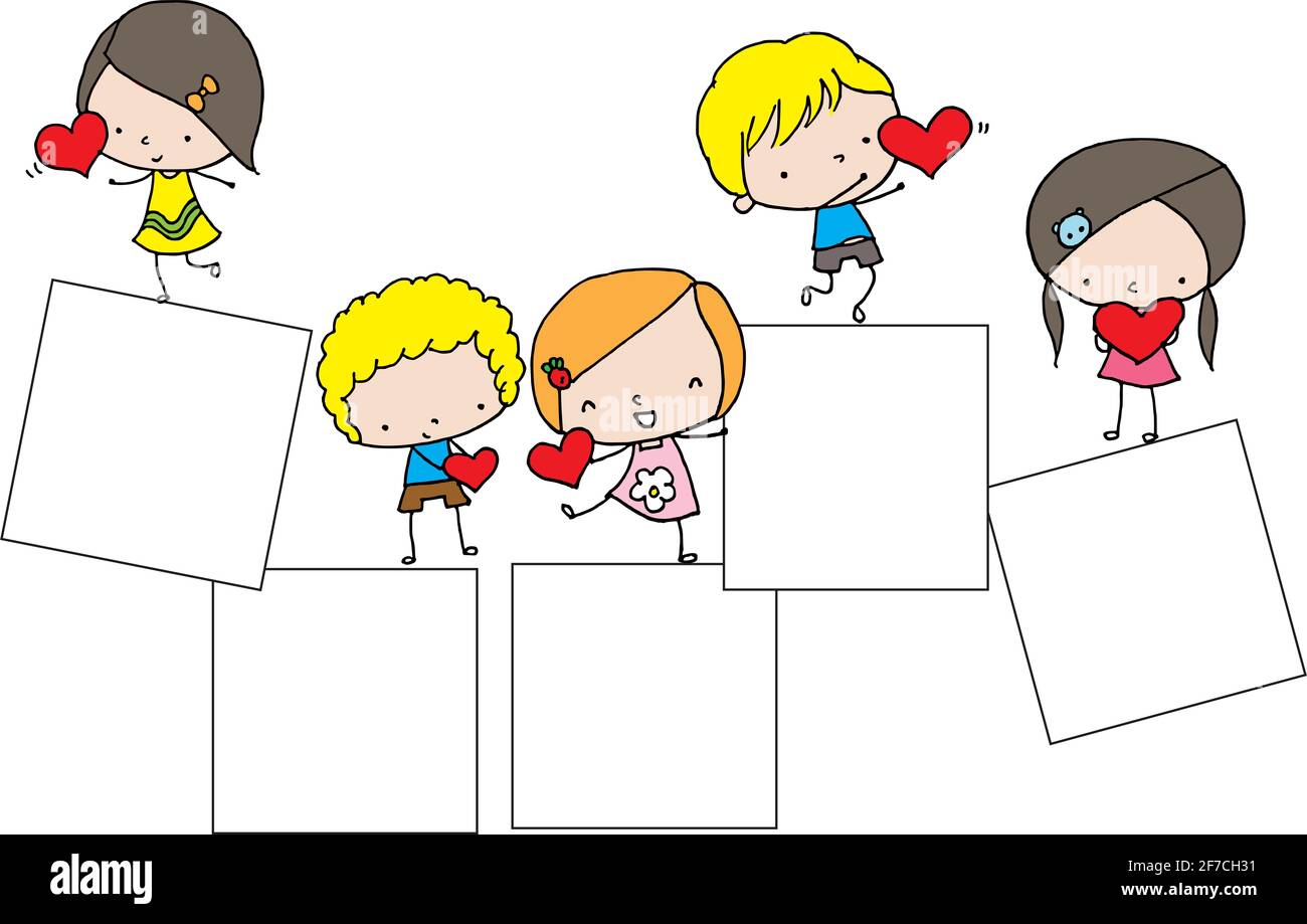 cartoon kids with blank card border frame background Stock Photo - Alamy