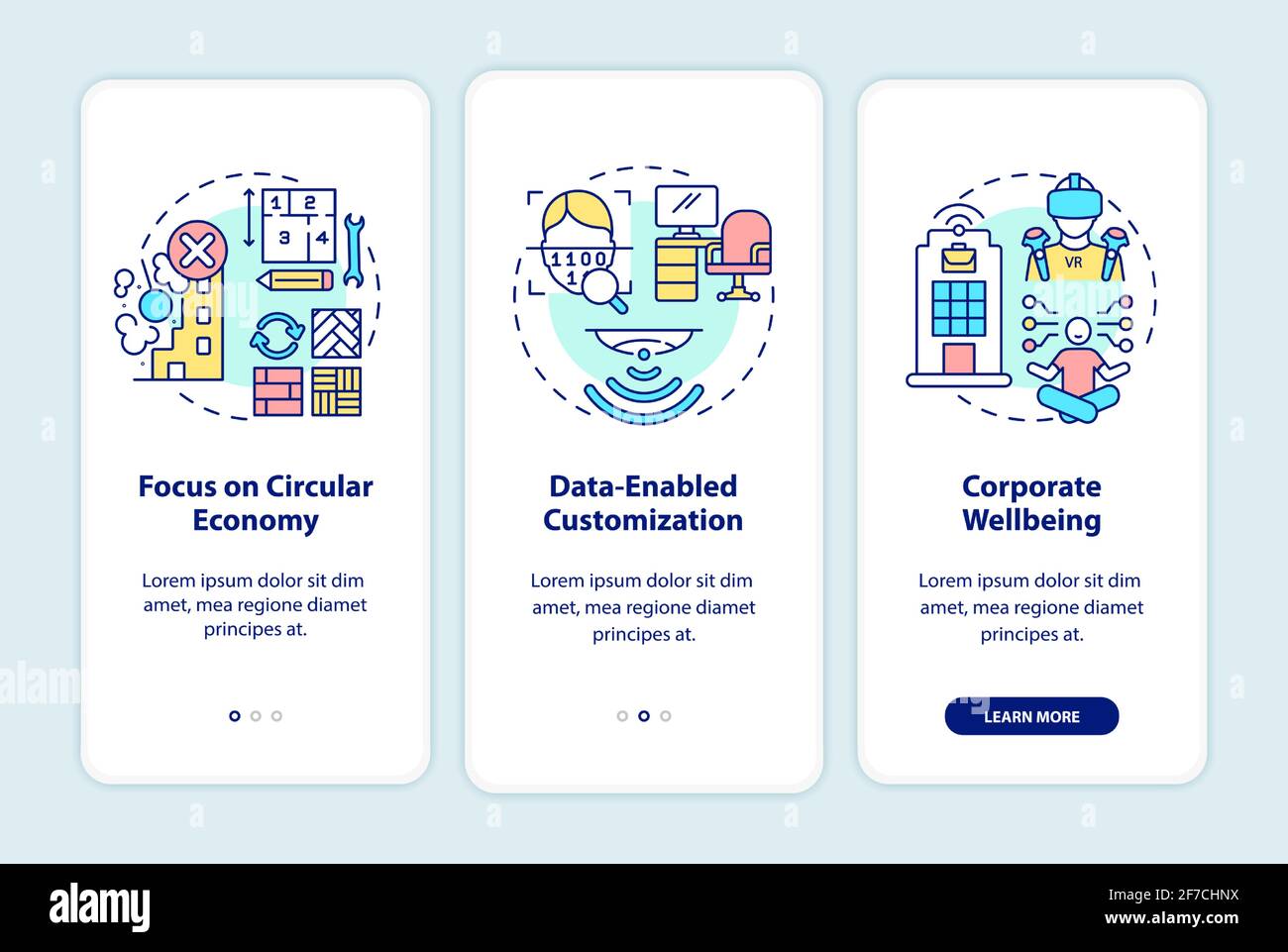 Future office design trends onboarding mobile app page screen with ...