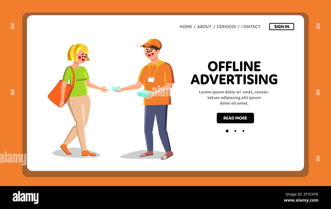 Offline Advertising, Worker Give Leaflet Vector Stock Vector Image ...