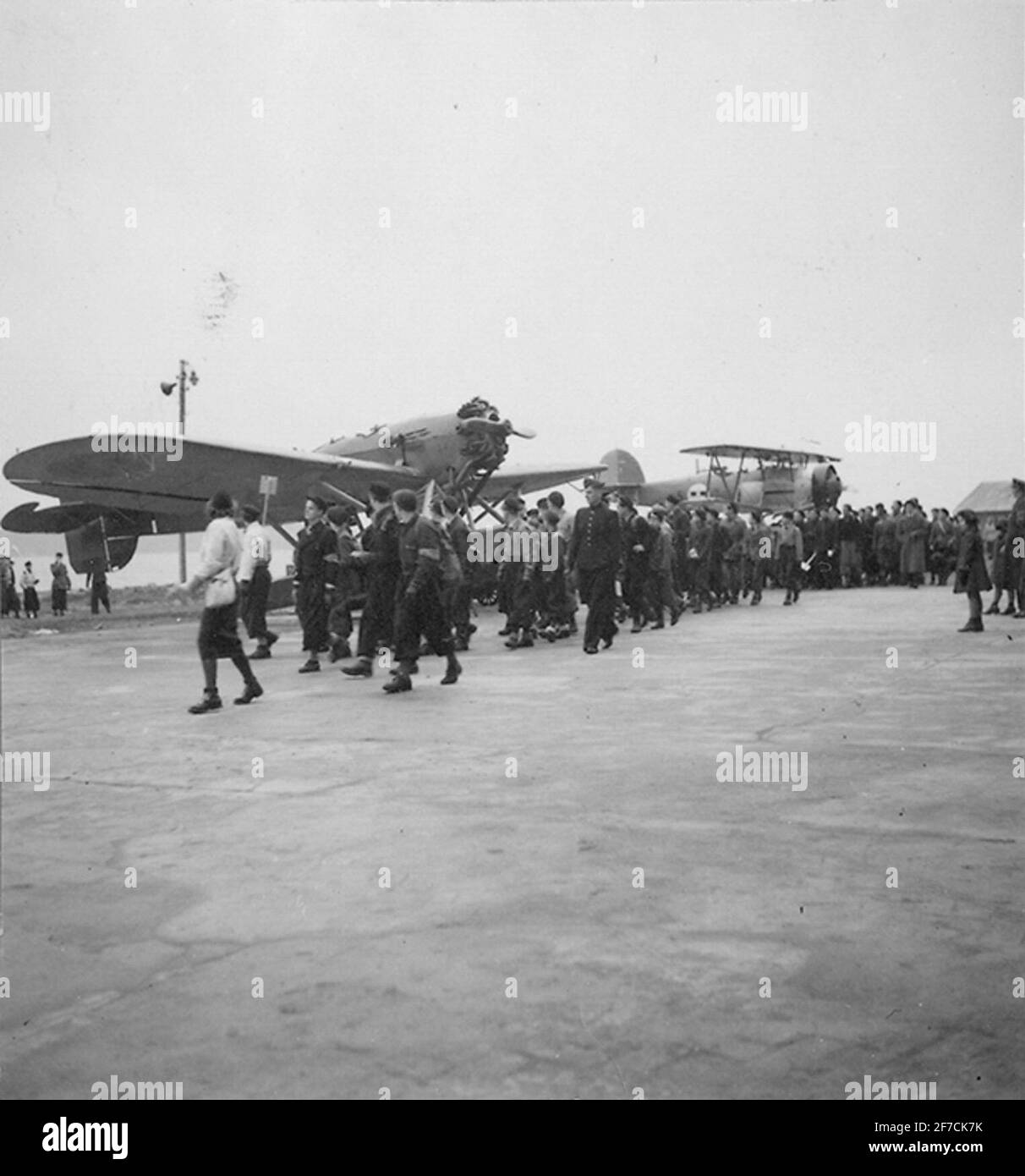 School children visiting F 2, 1939 Children gathered at aircraft's 9 ...