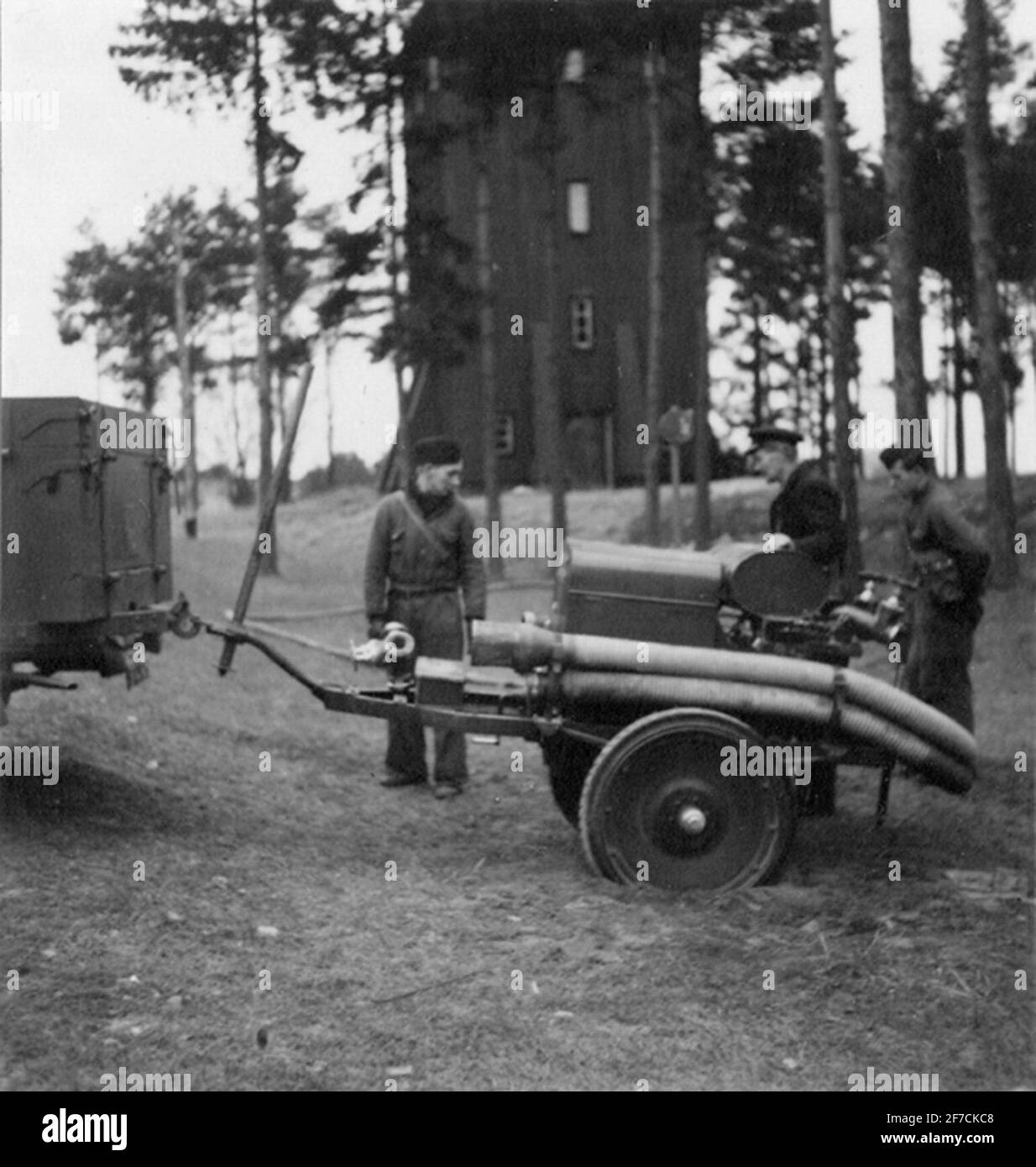 Fire exercise on F 2, 1939 Exploration with fire syringe at fire ...
