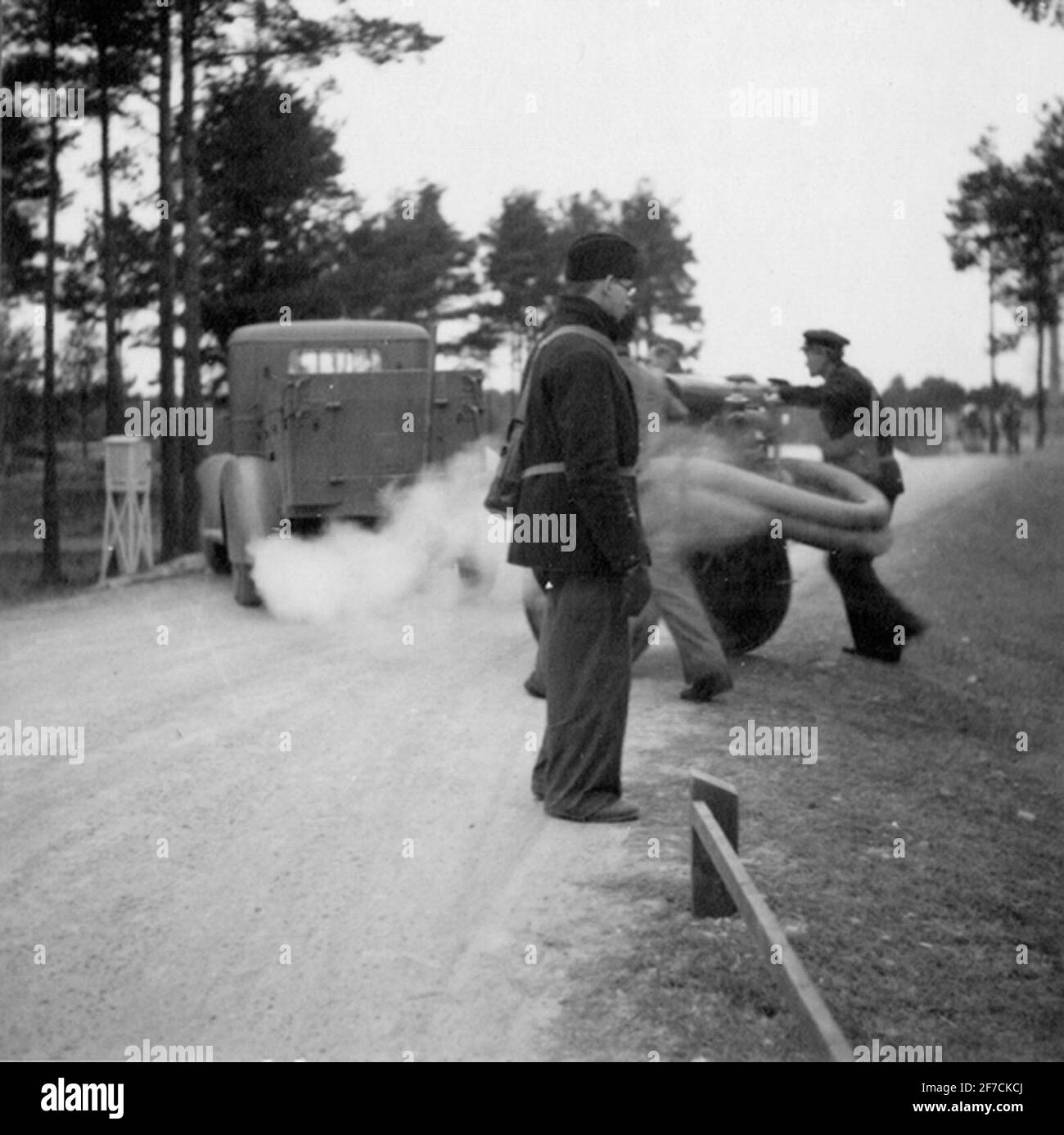 Fire exercise on F 2, 1939 Exploration with fire syringe at fire ...