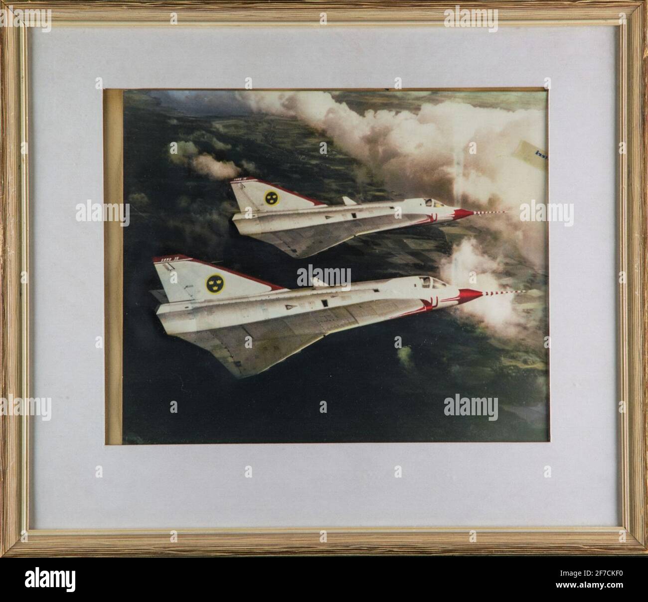 Two sample airplane Saab 35 dragon in the air. Design: Two sample ...