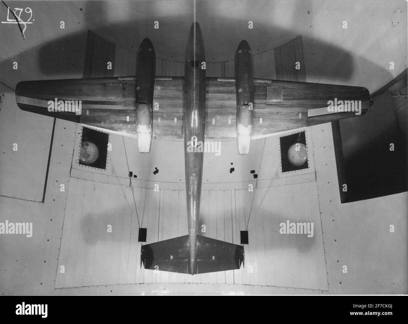 Wind tunnel model of aircraft JB-24 in low-speed tunnel on FFA, 1940s ...