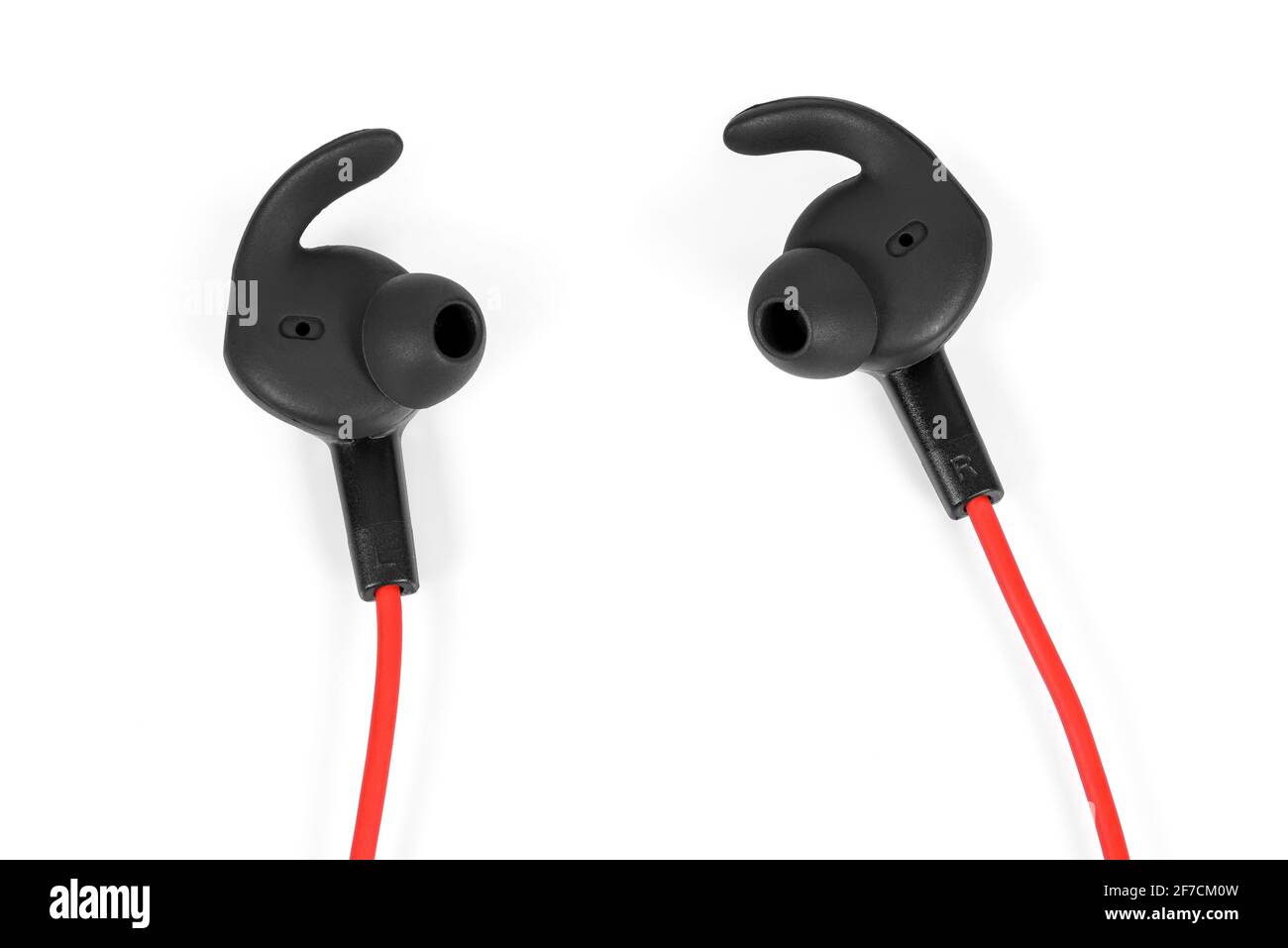 Closeup of modern earphones isolated on white background with clipping ...
