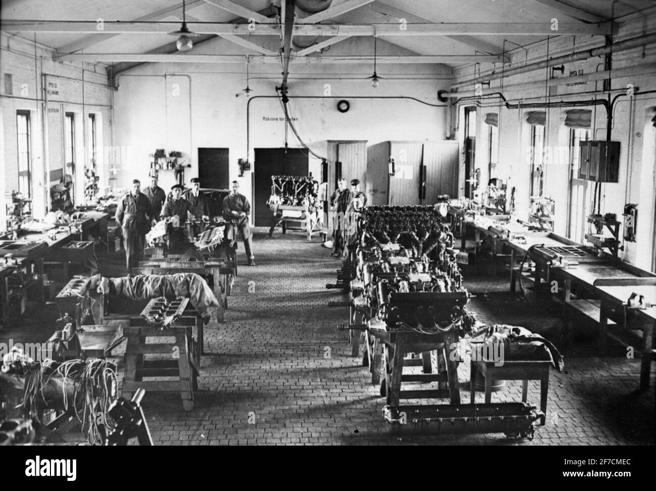Interior of the engine workshop on the flying board in ore clear ...