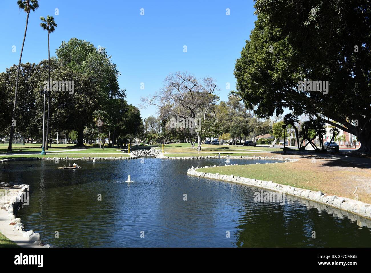 ANAHEIM, CALIFORNIA - 31 MAR 2021: Pearson Pond in the park named in ...