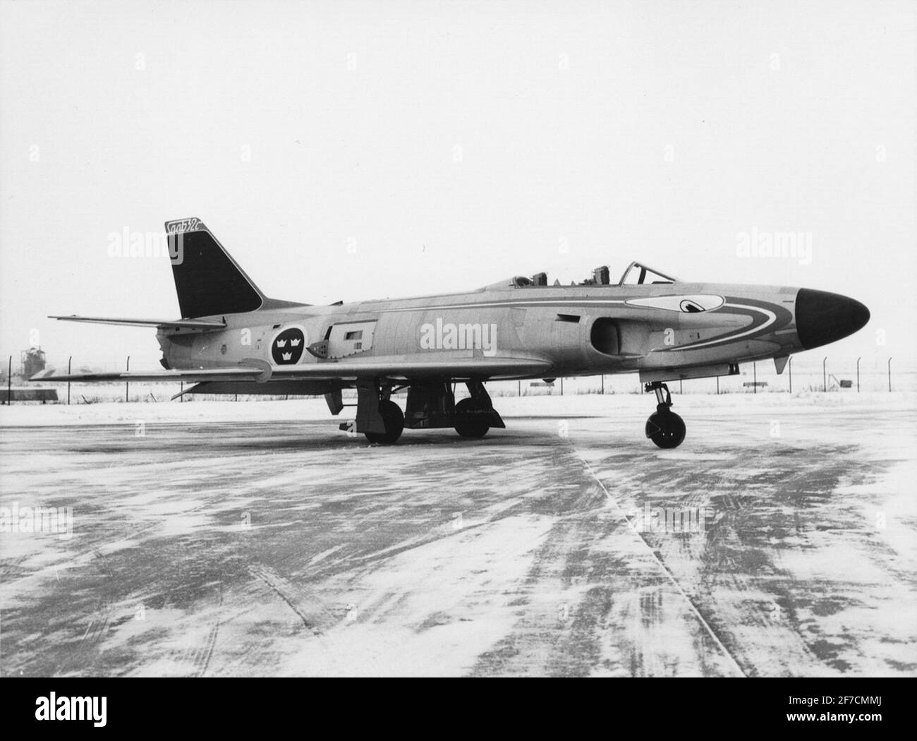 Aircraft Saab 32C Lance prototype is at Saab's airfield, 1957. Motifs ...