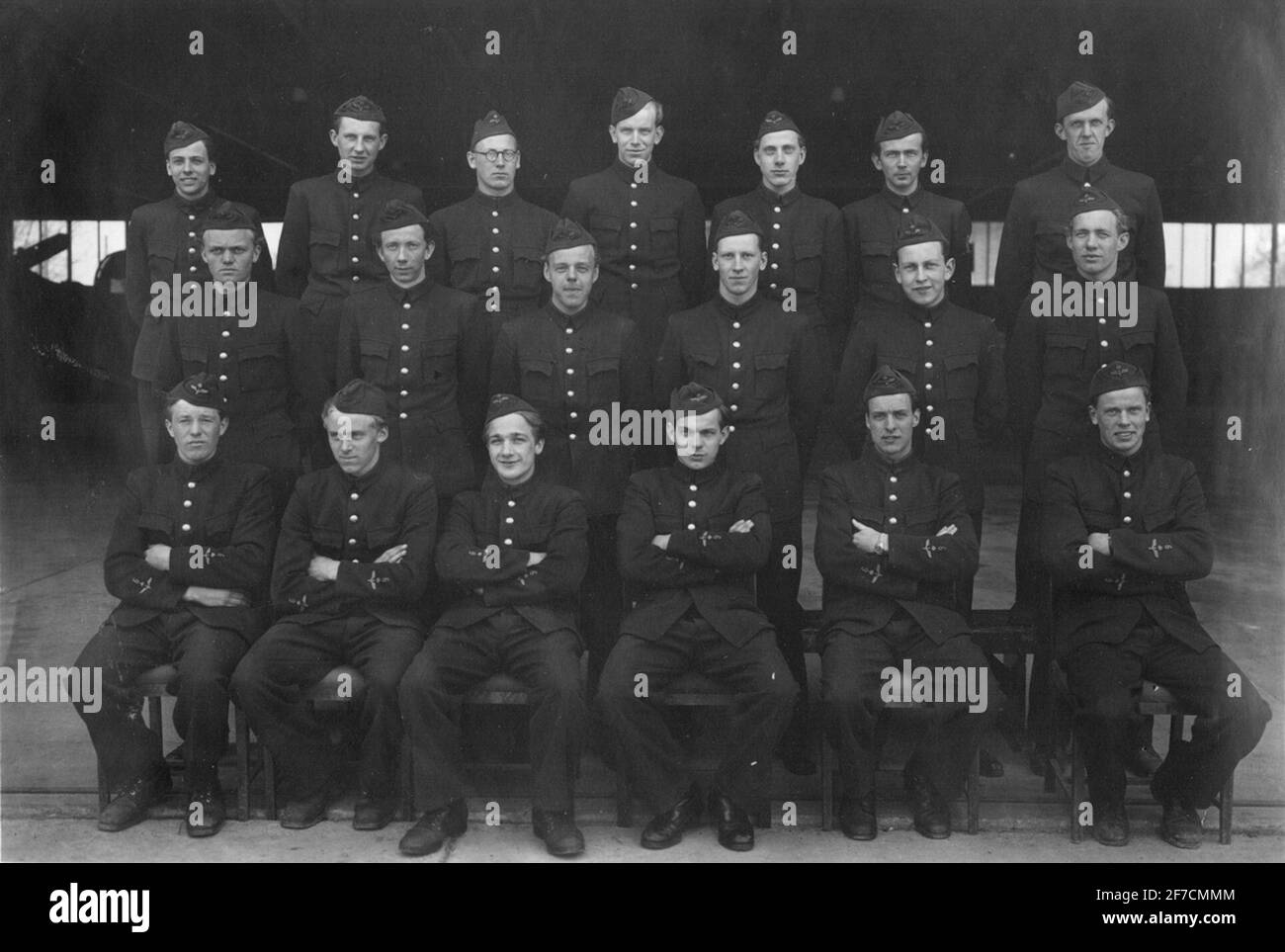 Group portrait. Consignable at F 6 Västgöta fly fleet, 1940s. Group ...