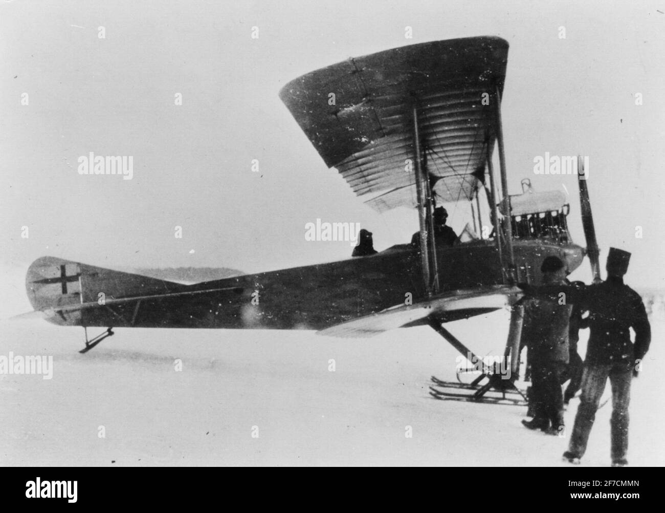 Airplane Albatros # 6 with ski . Aircraft Albatros # 6 with skis stands ...