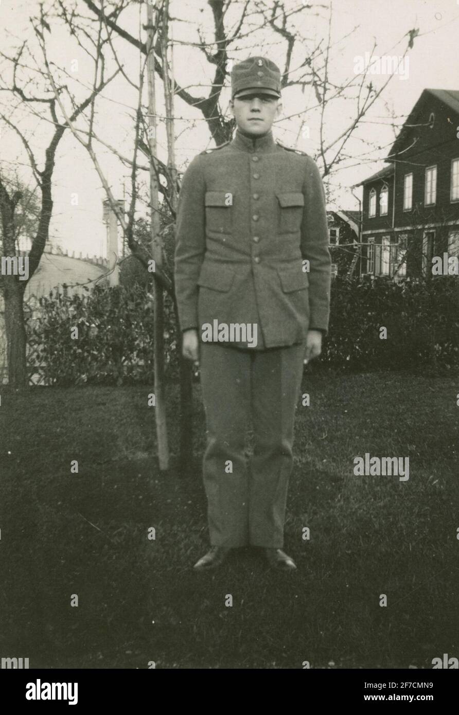 Portrait of conscripted Sigvard Johansson in military uniform. Portrait ...