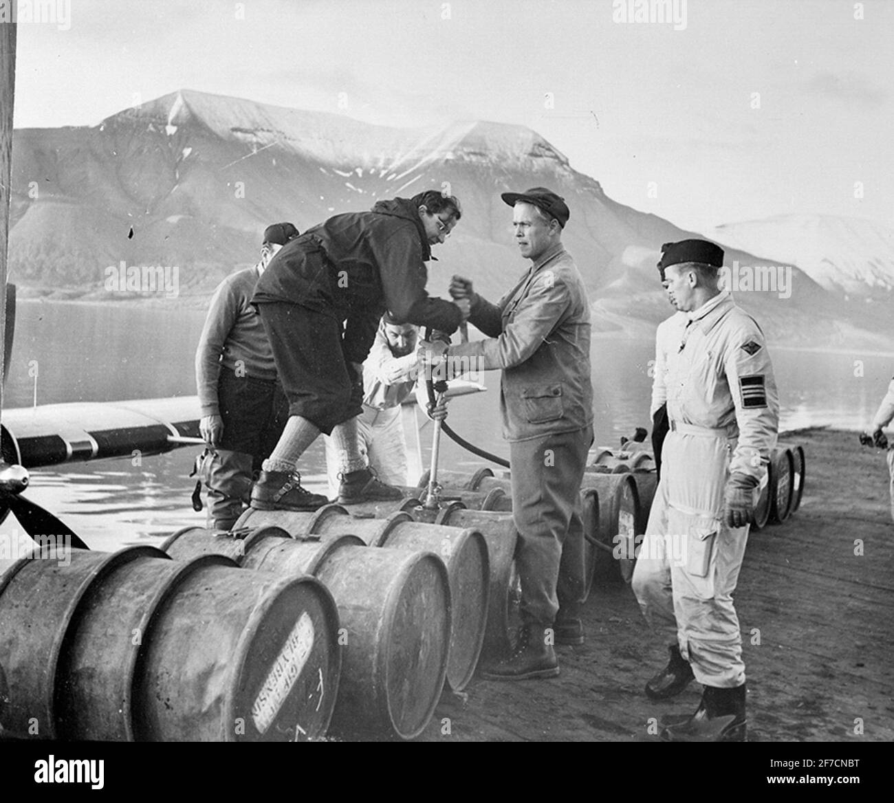 Fuel tank of aircraft TP 47 out of barrel on the tip mountains in 1957 ...