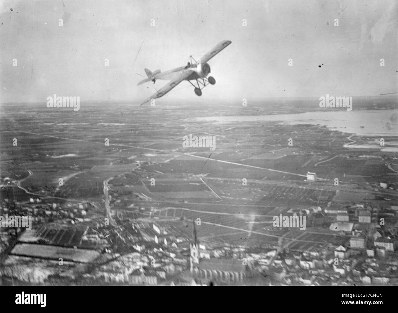 Airplane in air airplane Thulin K in the air over Linköping Stock Photo ...